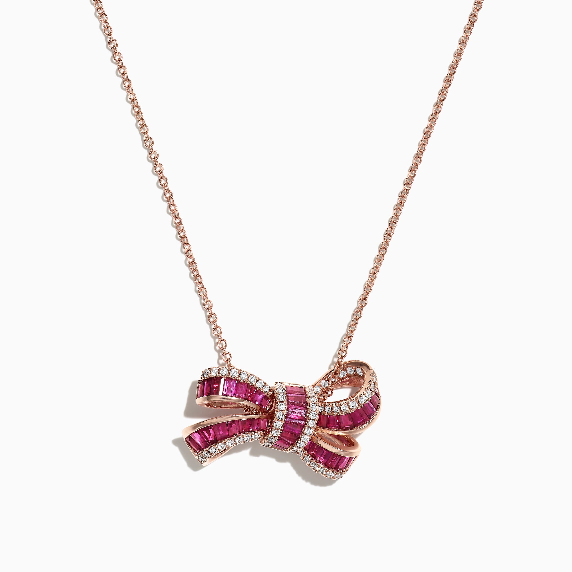 Ruby Royale 14K Rose Gold Ruby Diamond Bow Pendant, 1.94 TCW – effyjewelry.com