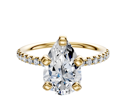 14K Yellow Gold 4 Prong Classic Dome 1-Row-Pave 2.5mm Engagement Ring