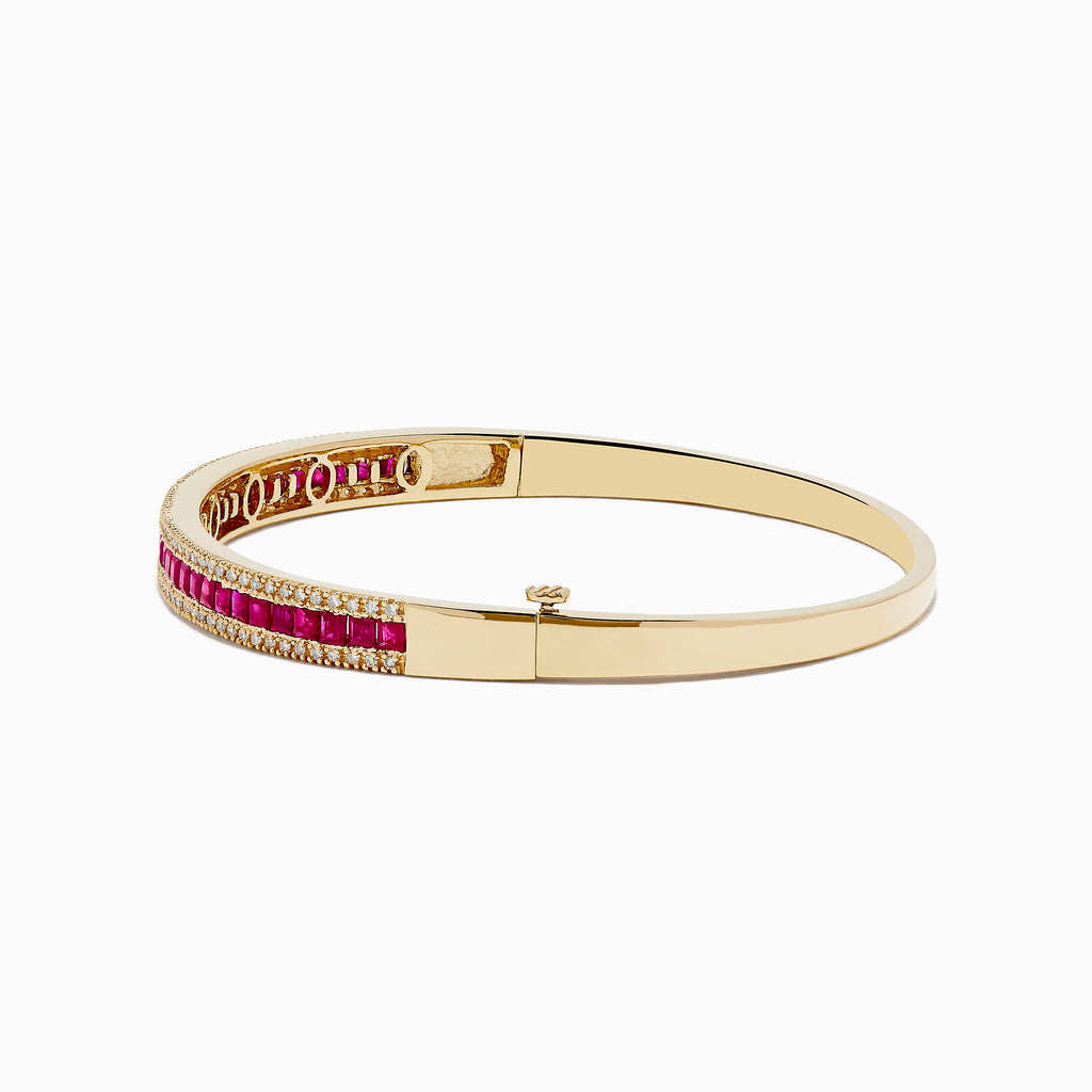 Effy 14K Yellow Gold Natural Ruby and Diamond Bangle, 3.60 TCW ...