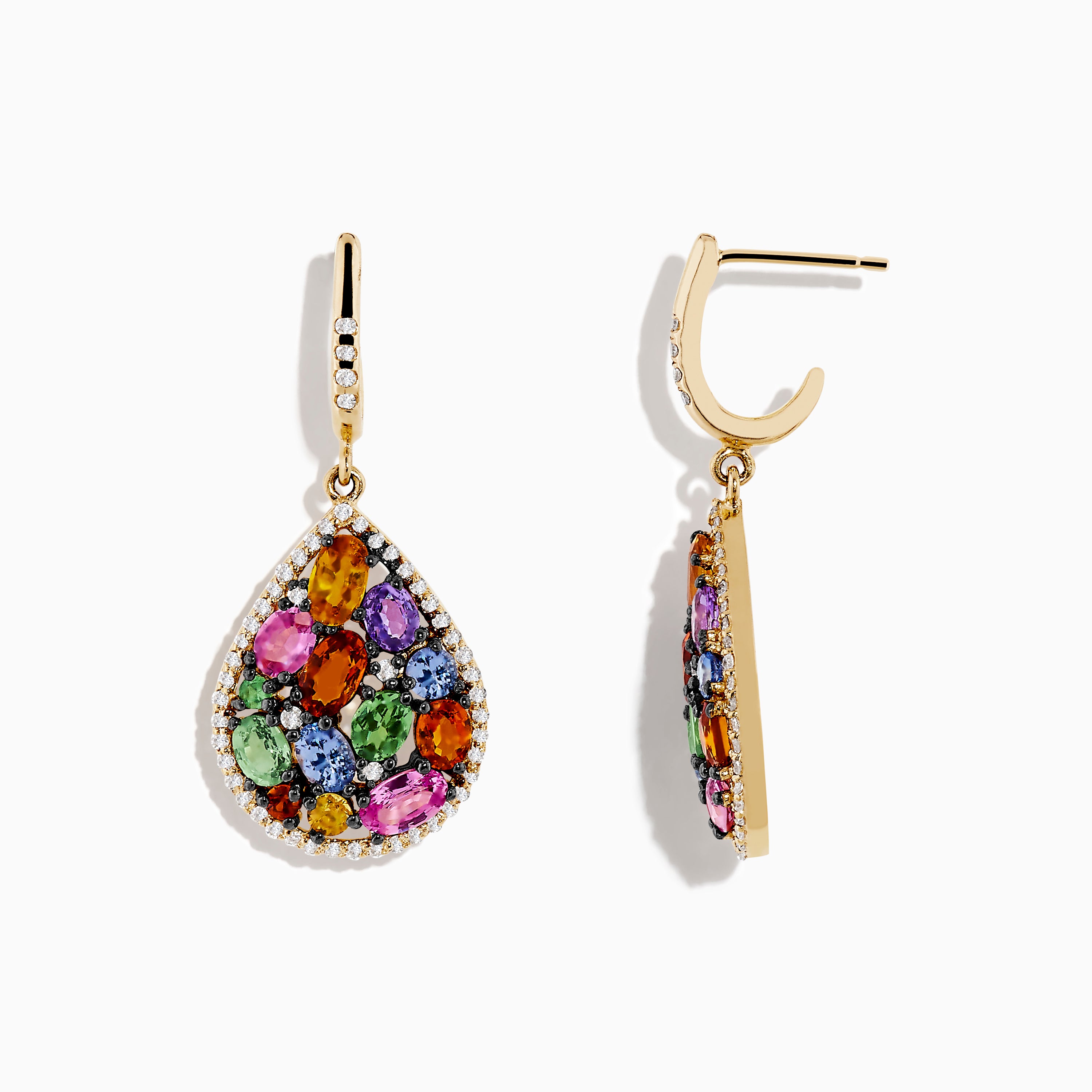 Watercolors 14K Yellow Gold Multi Sapphire and Diamond Earrings ...
