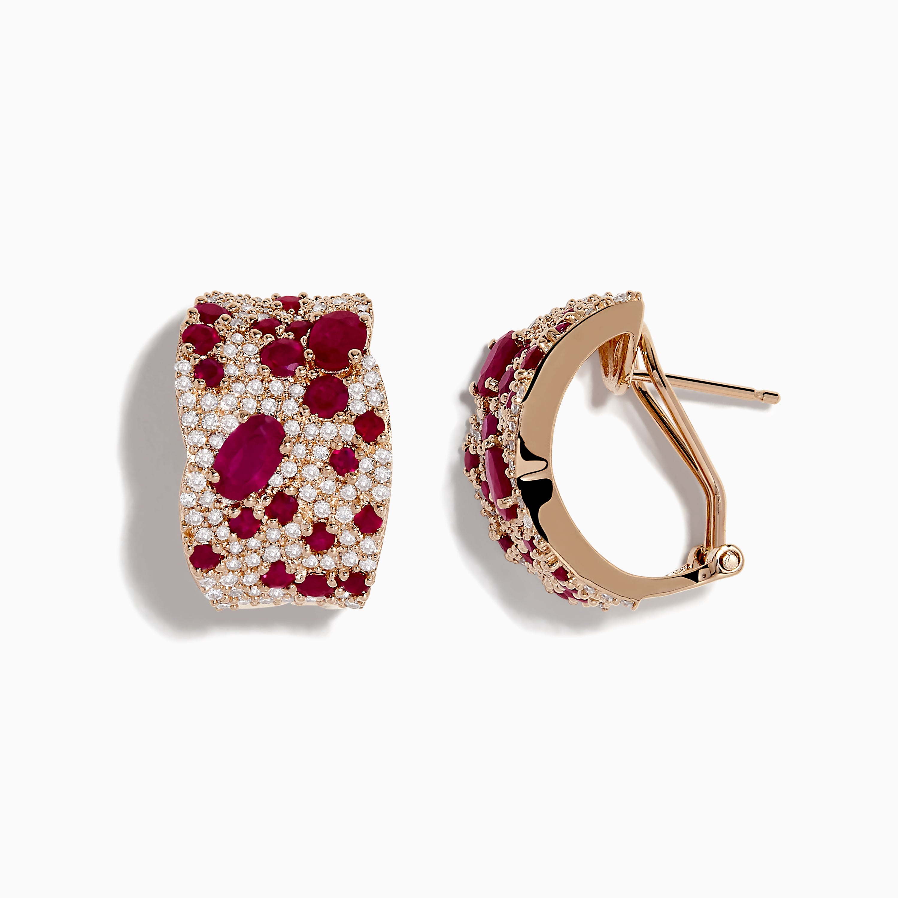 Ruby Royal 14K Rose Gold French Clip Ruby and Diamond Earrings, 3.21 T ...
