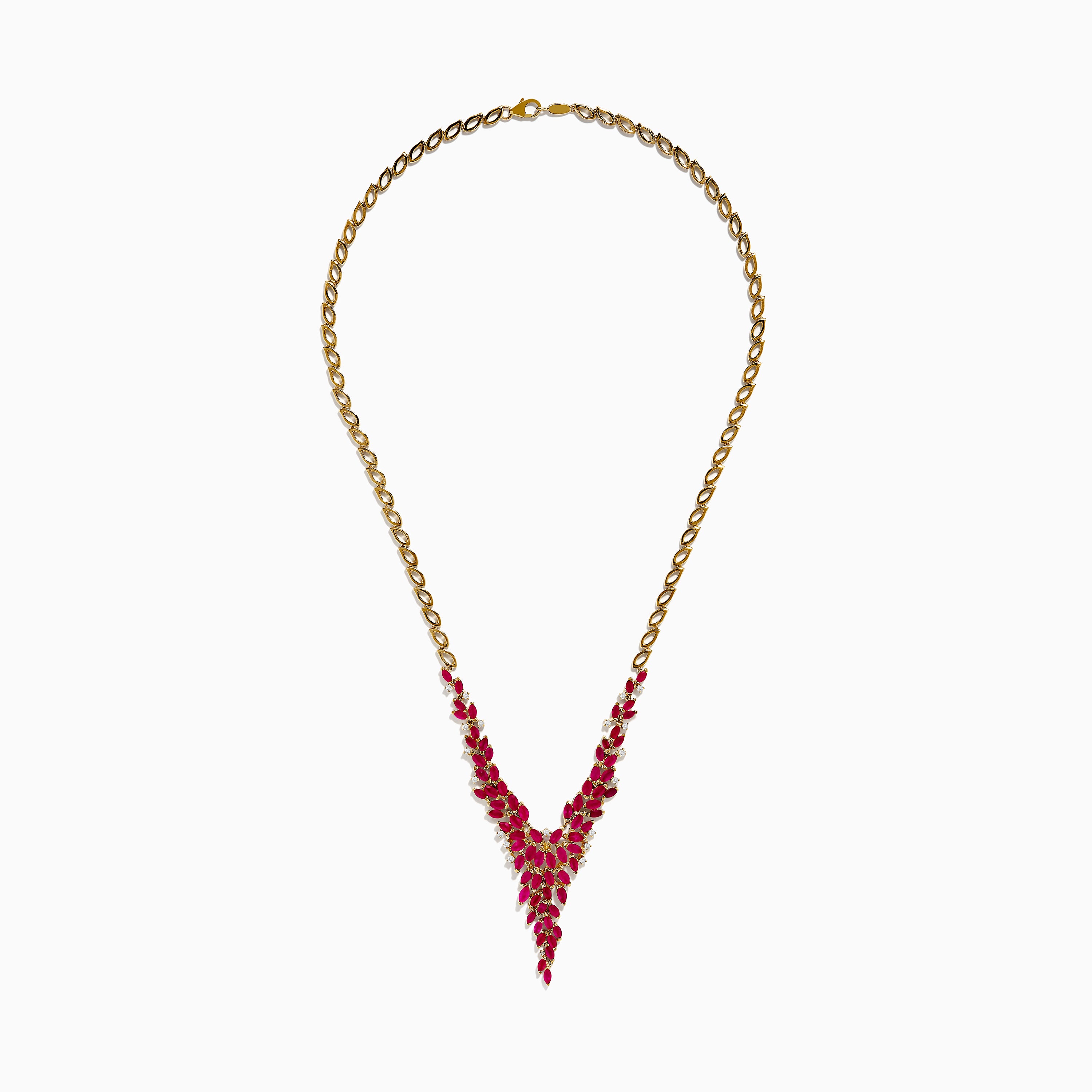 Ruby Royale 14K Yellow Gold V Shape Ruby Statement Necklace, 9.87 TCW ...
