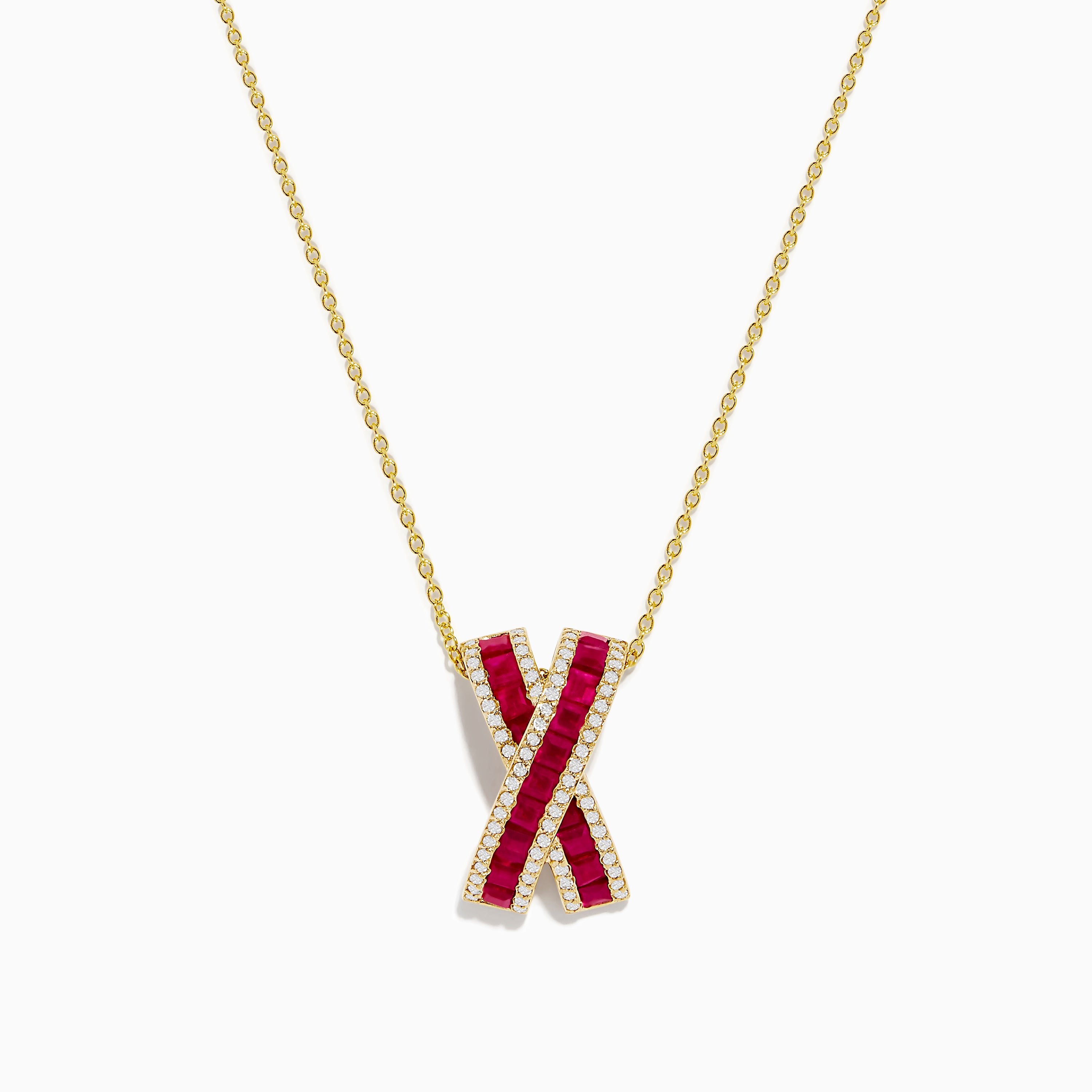 Ruby Royale 14K Yellow Gold Princess Cut Ruby Crossover Pendant, 2.24 ...