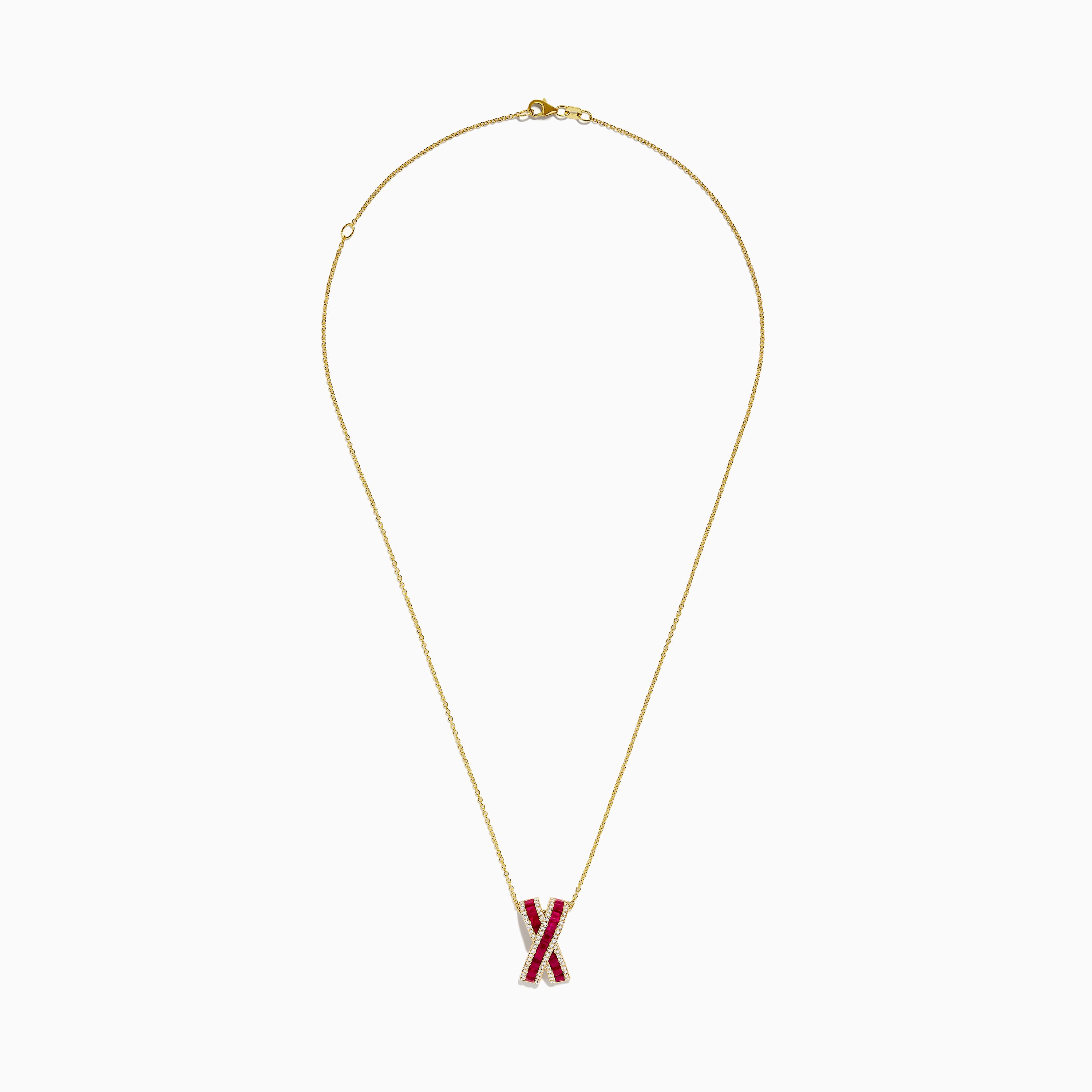 Ruby Royale 14K Yellow Gold Princess Cut Ruby Crossover Pendant, 2.24 ...