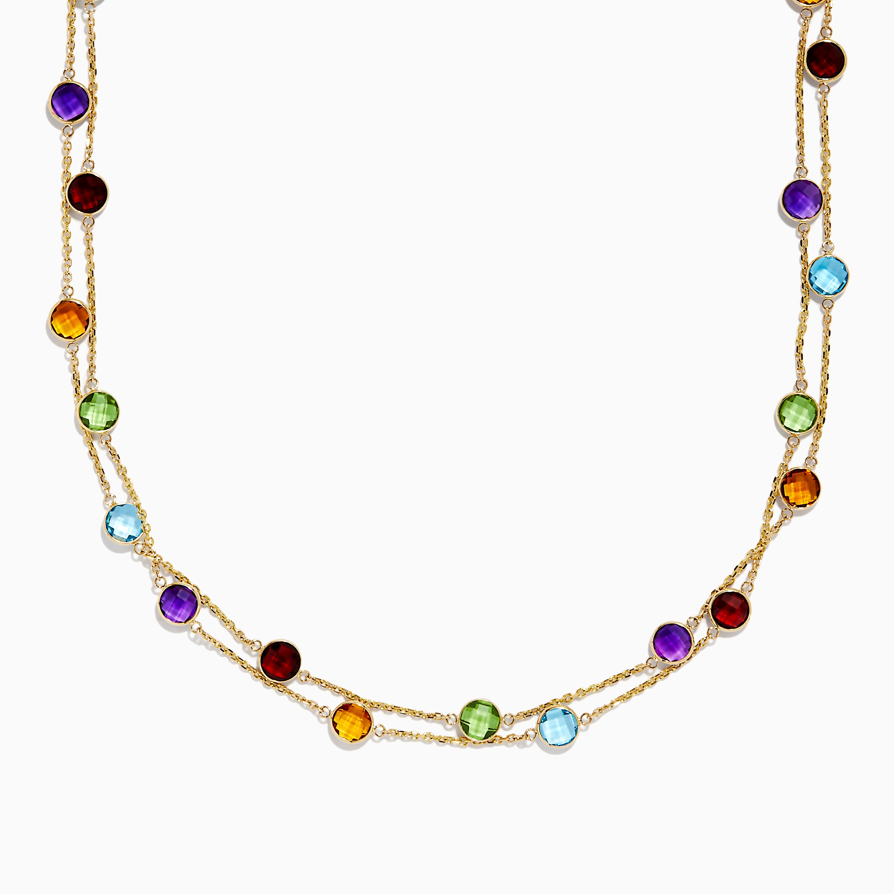 14K Yellow Gold Multi Gemstone Station Necklace, 28.93 TCW ...