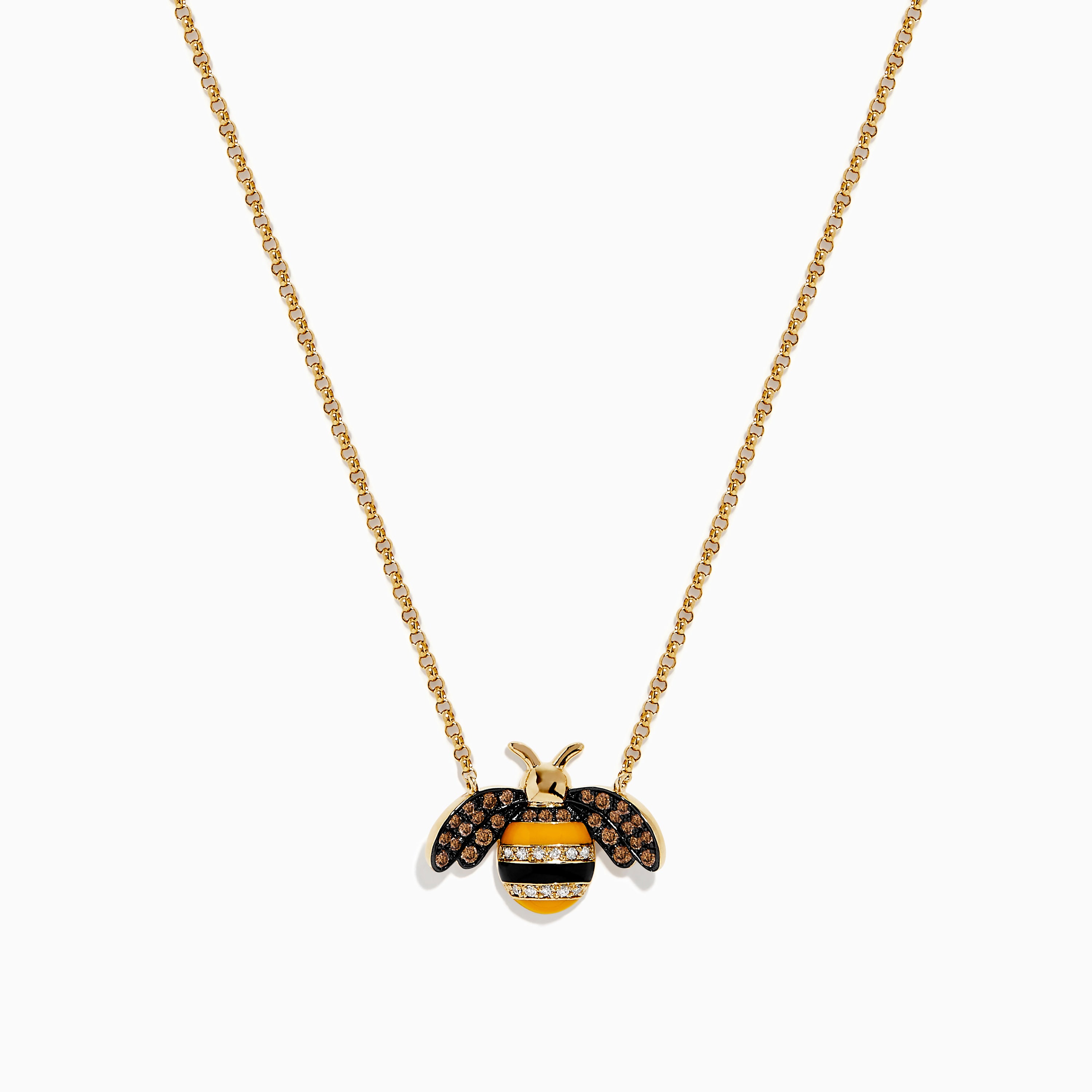 Novelty 14K Yellow Gold Espresso and White Diamond Bee Necklace ...