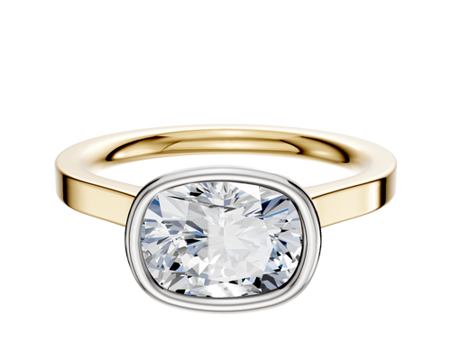 18K Two Tone Bezel Full Bezel East/West Cathedral Flat 2.0mm Engagement ...