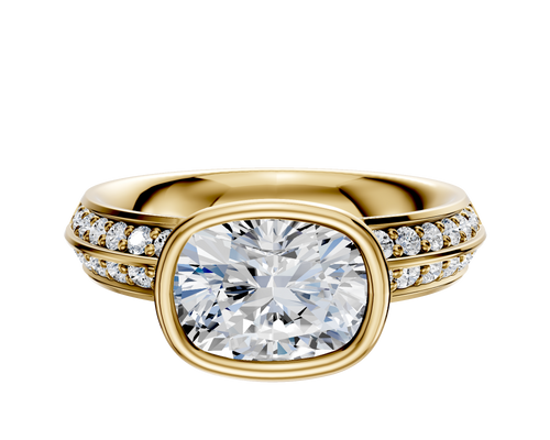 14K Yellow Gold Bezel Full Bezel East/West Classic Knife Edge 1-Row-Pave 2.5mm Engagement Ring