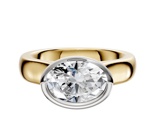 18K Two Tone Bezel Full Bezel East/West Cathedral Dome 4.0mm Engagement ...