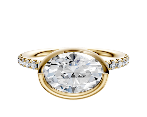 14K Yellow Gold Bezel Full Bezel East/West Classic Dome 1-Row-Pave 2.5mm Engagement Ring