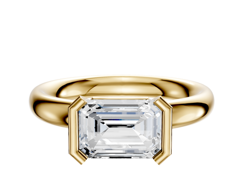 14K Yellow Gold Bezel Half Bezel East/West Classic Dome 3.0mm Engagement Ring