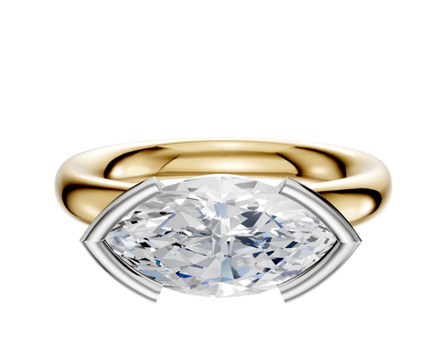 14K Two Tone Bezel Half Bezel East/West Classic Dome 3.0mm Engagement Ring