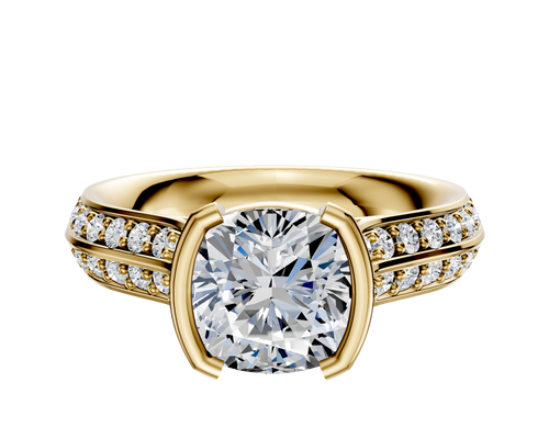 14K Yellow Gold Bezel Half Bezel North/South Cathedral Knife Edge 1-Row-Pave 2.5mm Engagement Ring