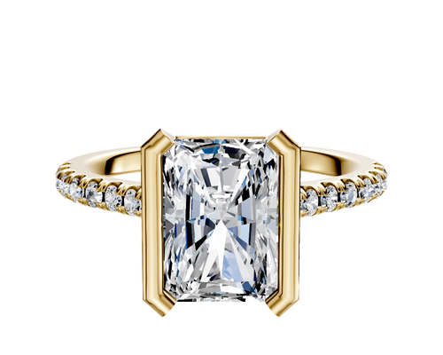 14K Yellow Gold Bezel Half Bezel North/South Cathedral Dome 1-Row-Pave 2.5mm Engagement Ring