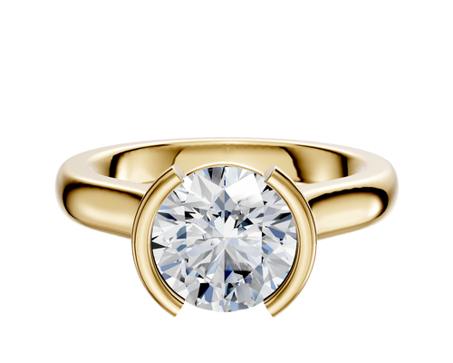 14K Yellow Gold Bezel Half Bezel North/South Cathedral Dome 3.0mm Engagement Ring