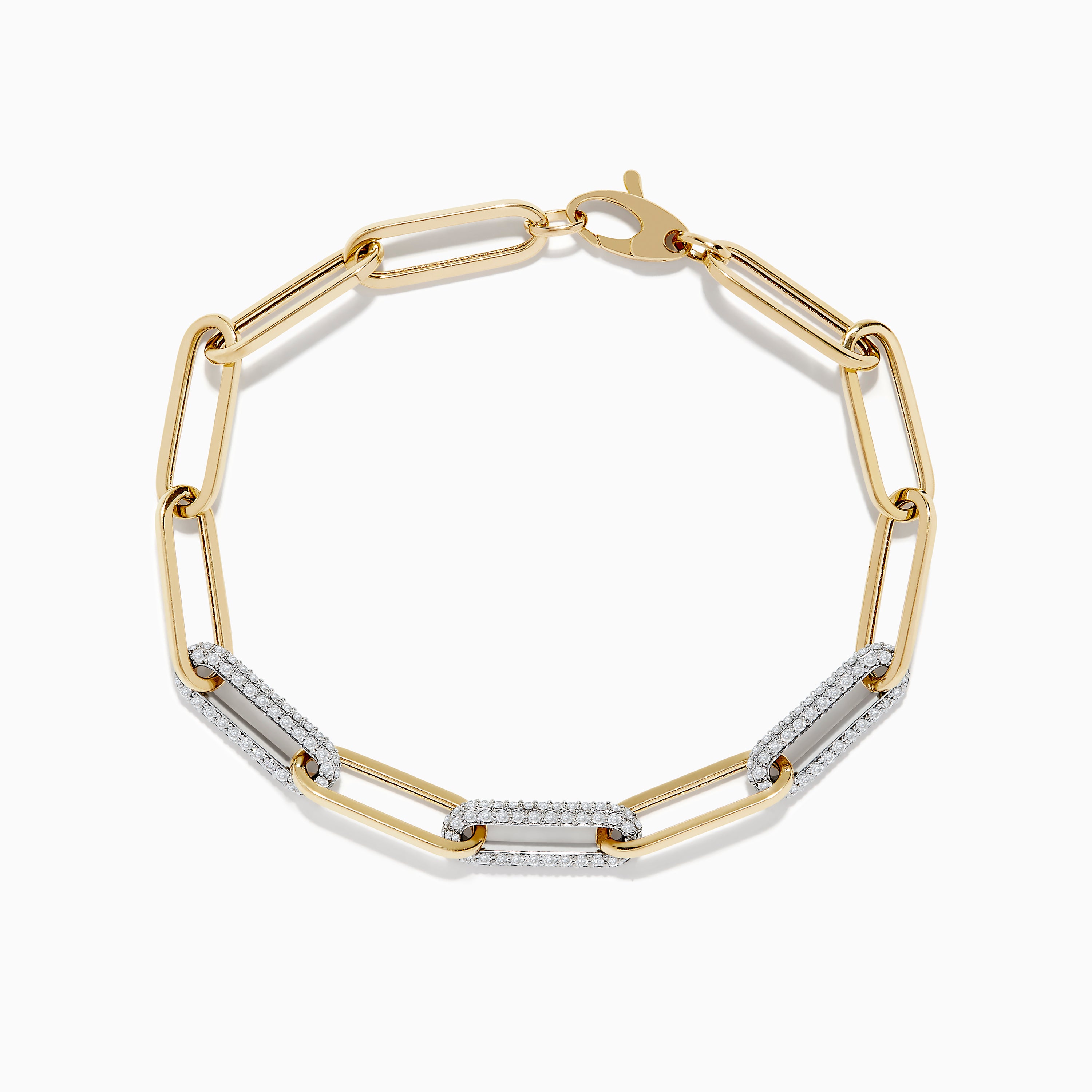 Duo 14k Two-Tone Gold Paperclip Pave Diamond Bracelet – effyjewelry.com