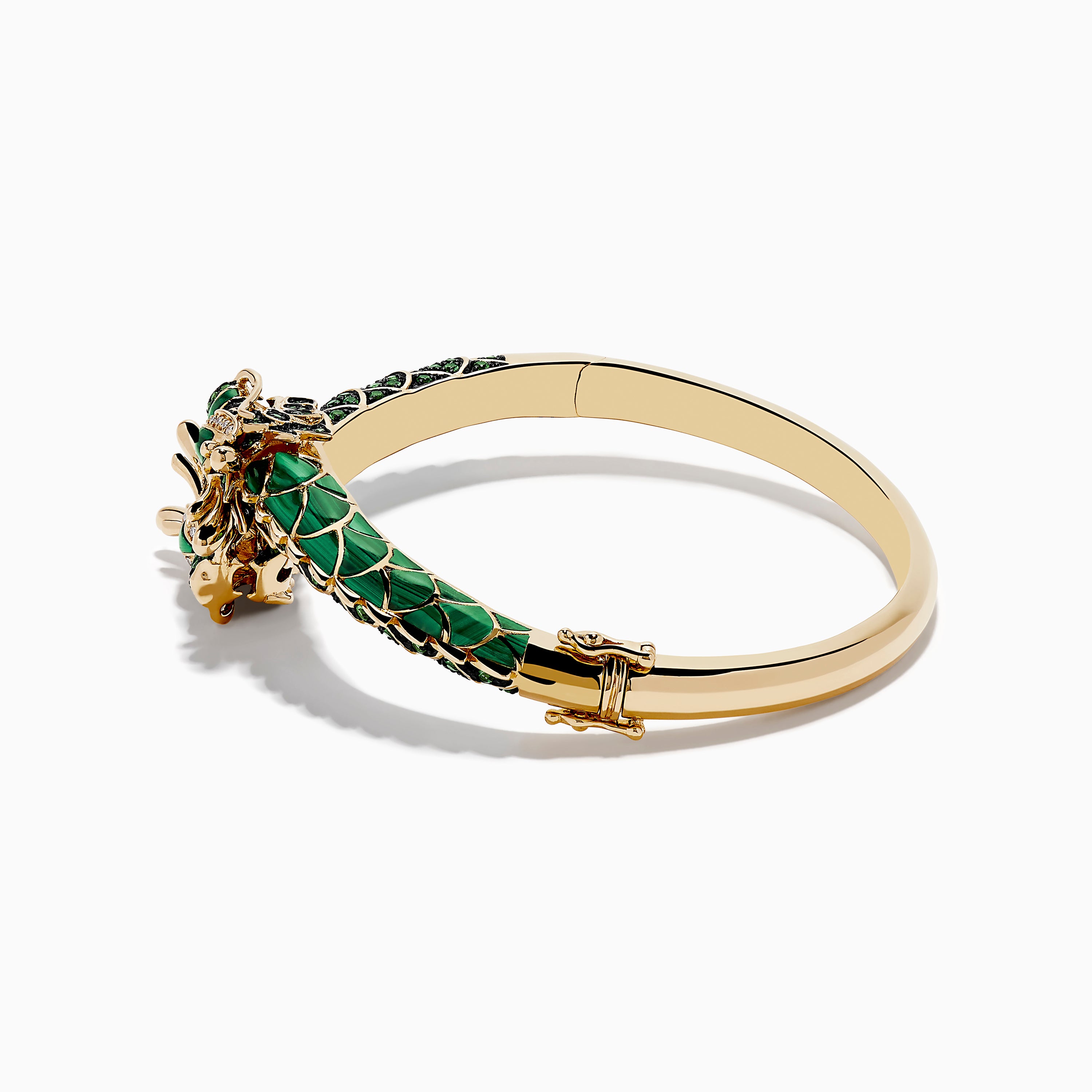 14K Yellow Gold Malachite, Tsavorite and Diamond Dragon Bangle ...