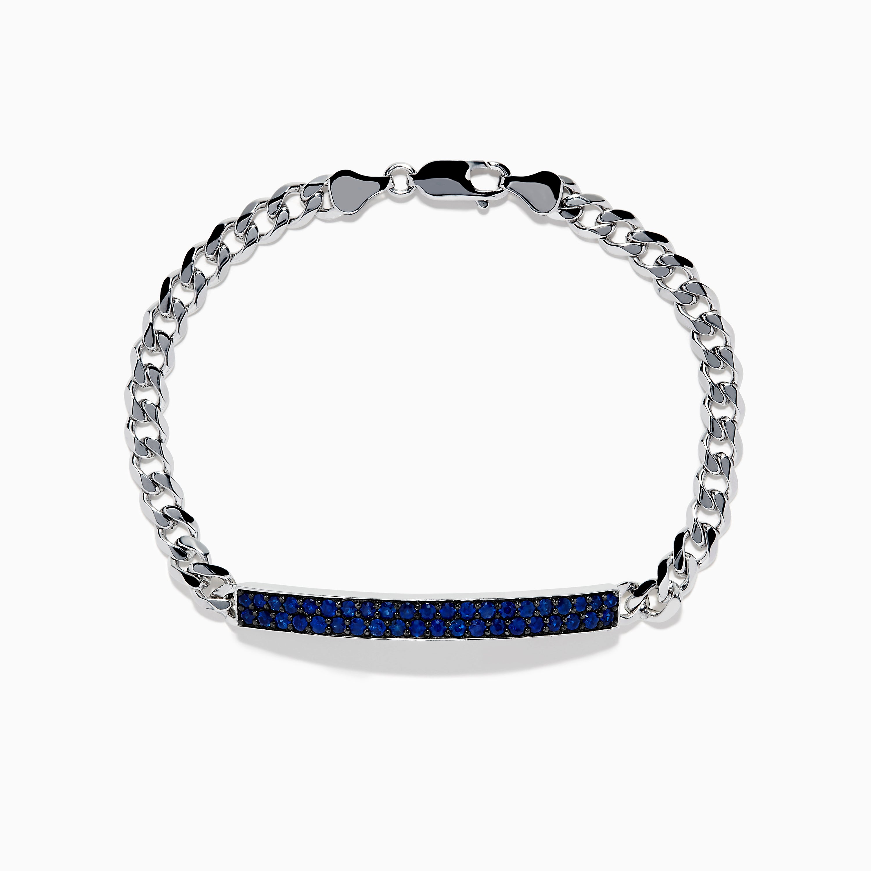 Men's 925 Sterling Silver Chain Link Blue Sapphire Bracelet ...