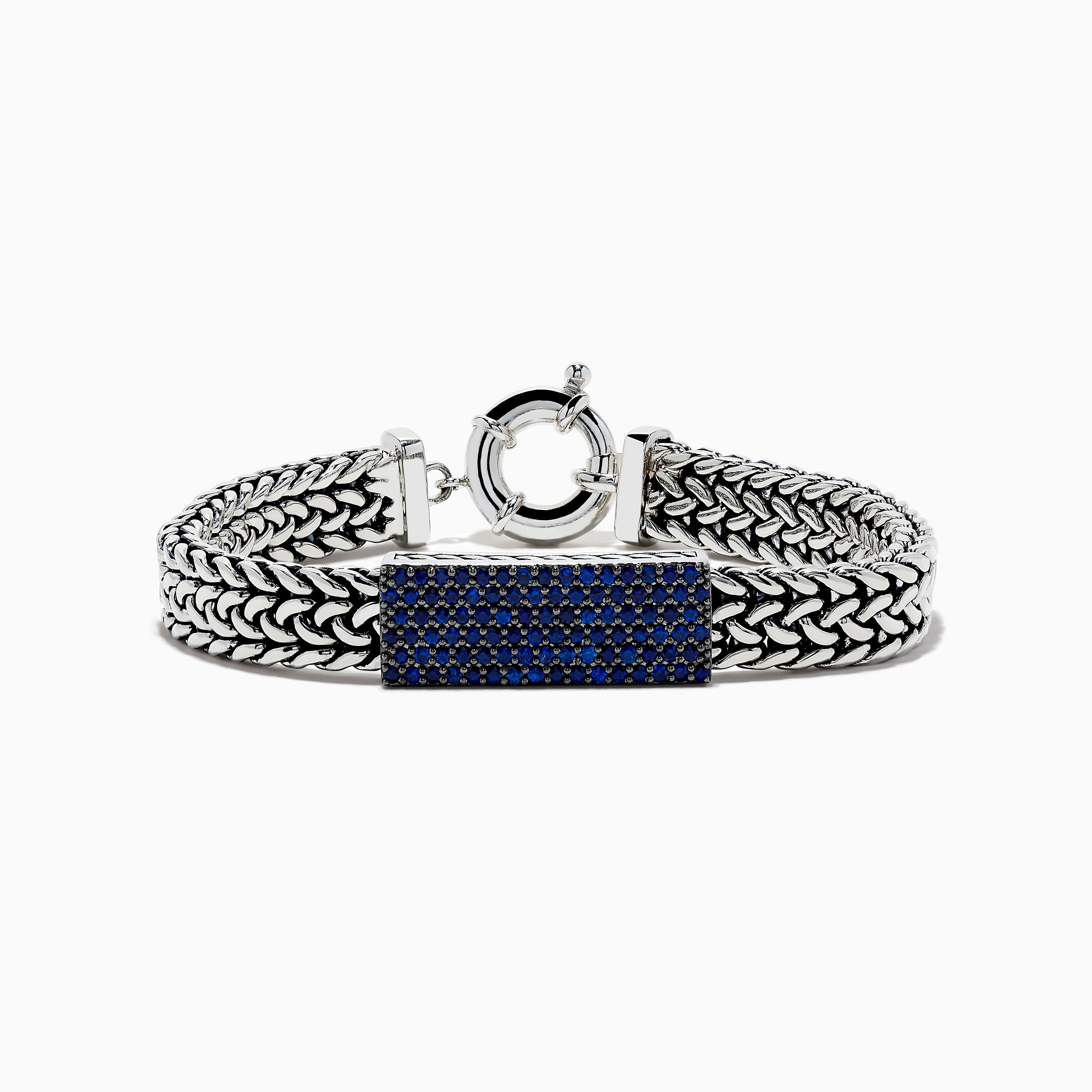 Men's 925 Sterling Silver Braided Chain Blue Sapphire Bracelet 2.60 TC ...