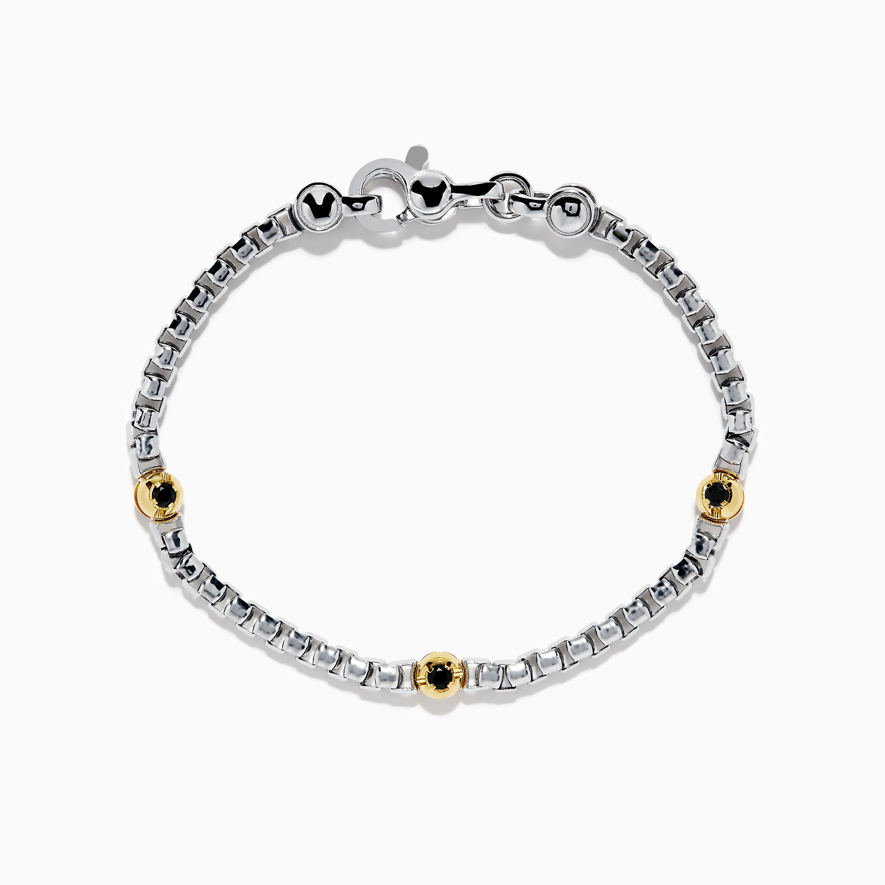 Men's 925 Sterling Silver & 14K Yellow Gold Black Spinel Bracelet ...
