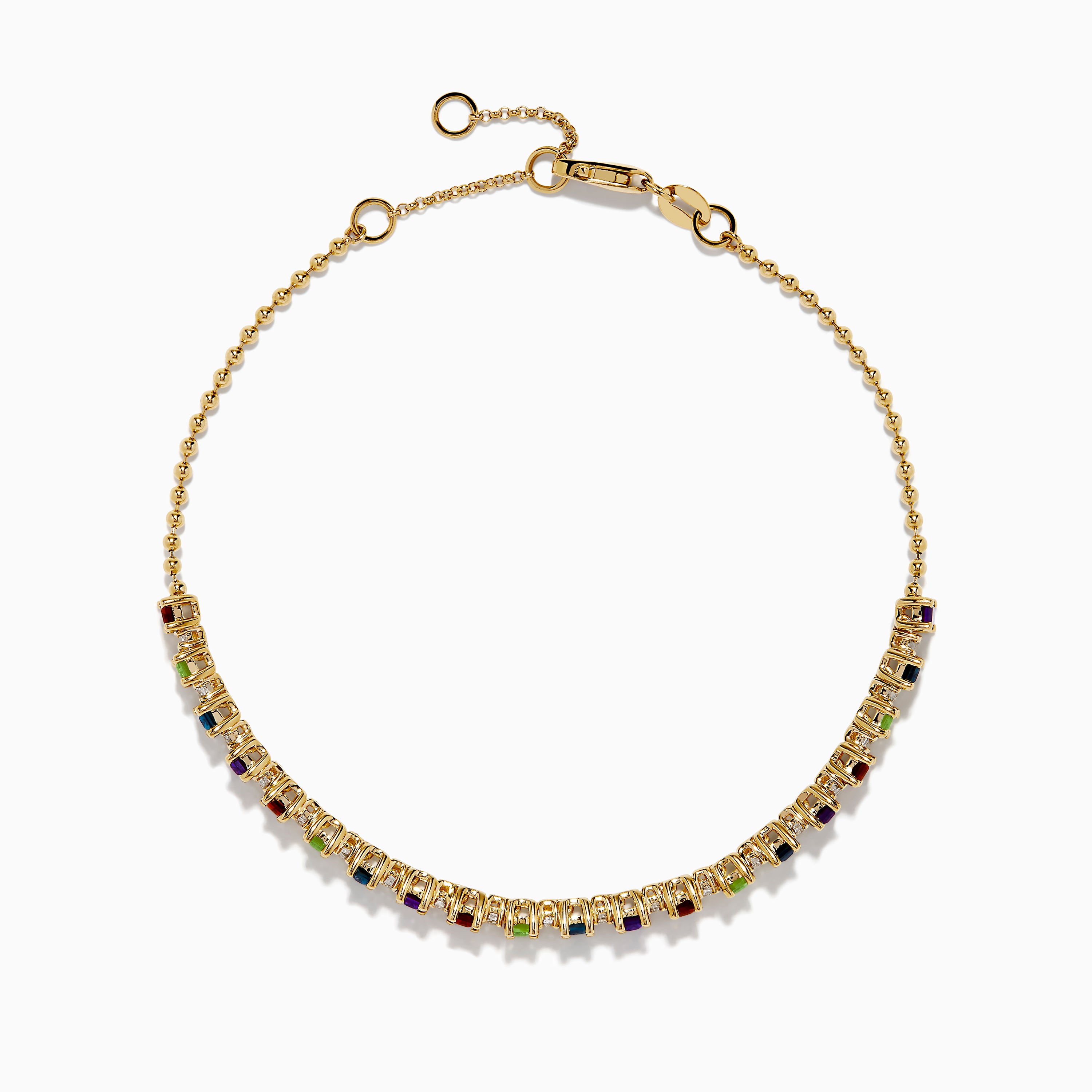 Mosaic 14K Yellow Gold Multi Color Gemstone Beaded Chain Bracelet ...