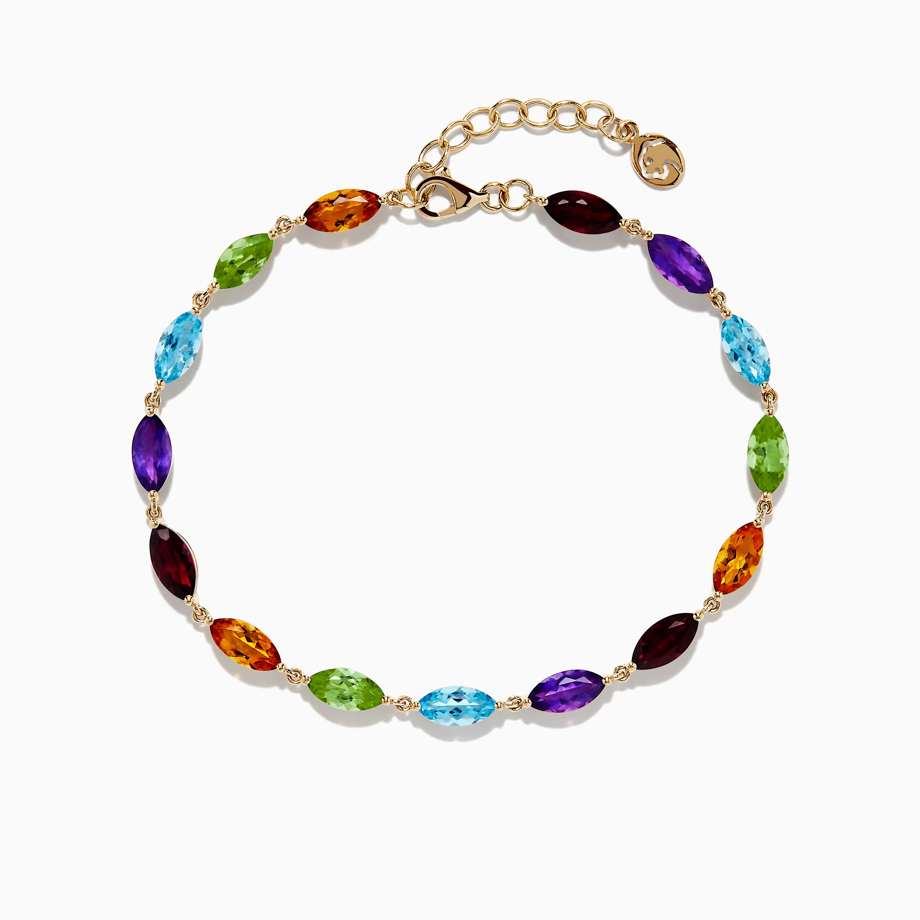 Mosaic 14K Yellow Gold Multi Gemstone Adjustable Tennis Bracelet 9.30 ...