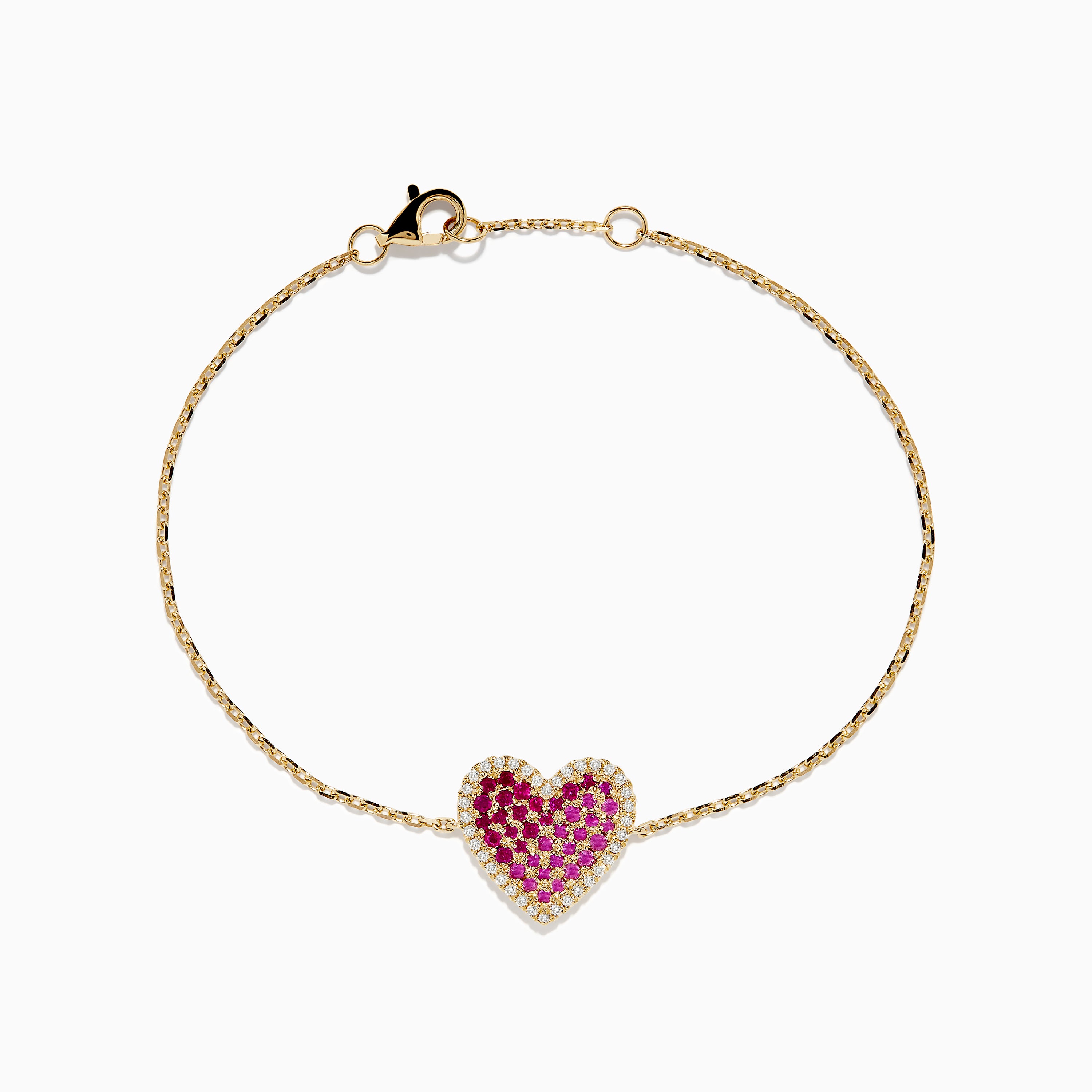 Novelty 14K Yellow Gold Ruby, Pink Sapphire and Diamond Heart Bracelet ...