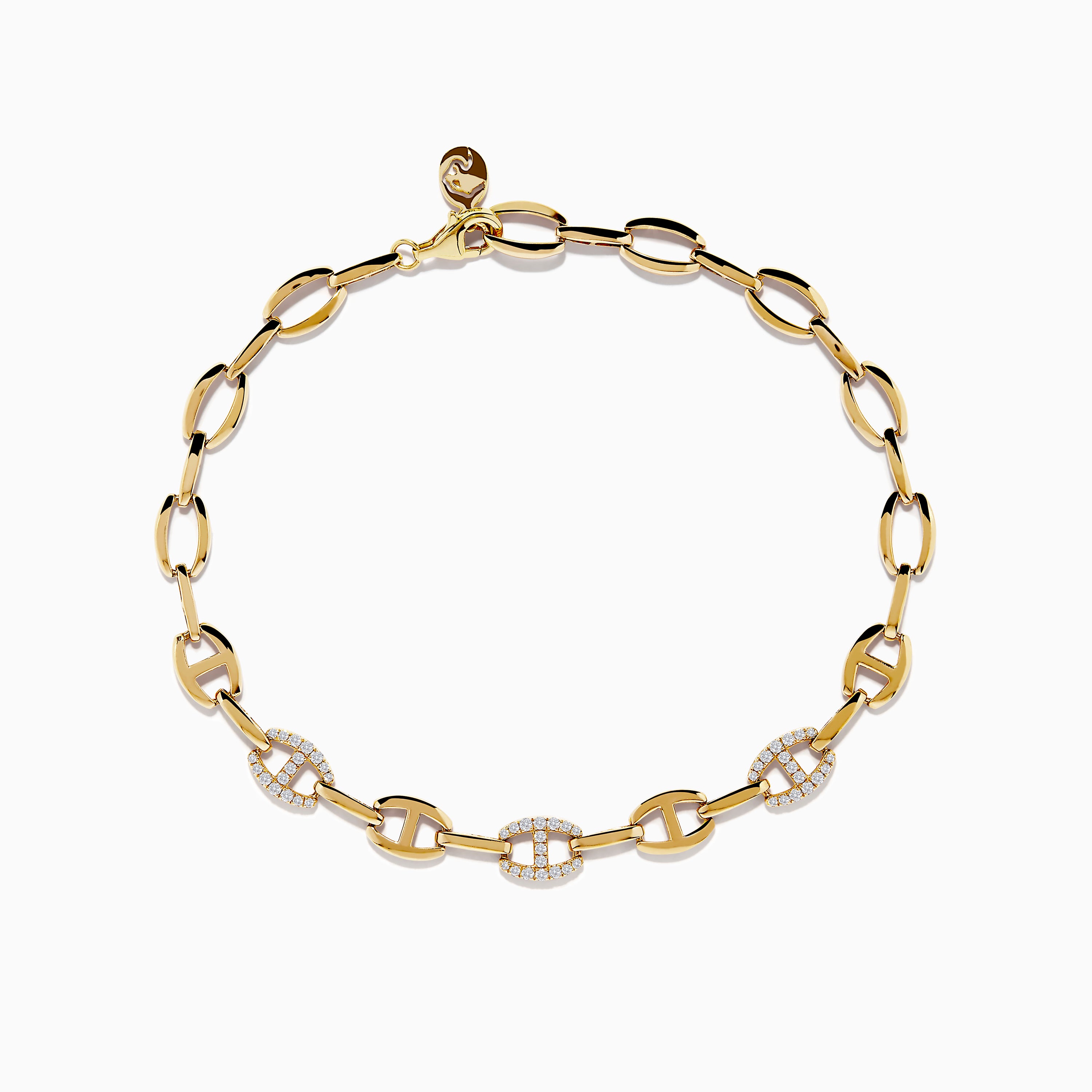 D'oro 14K Yellow Gold Anchor Chain Diamond Bracelet 0.27 TCW ...