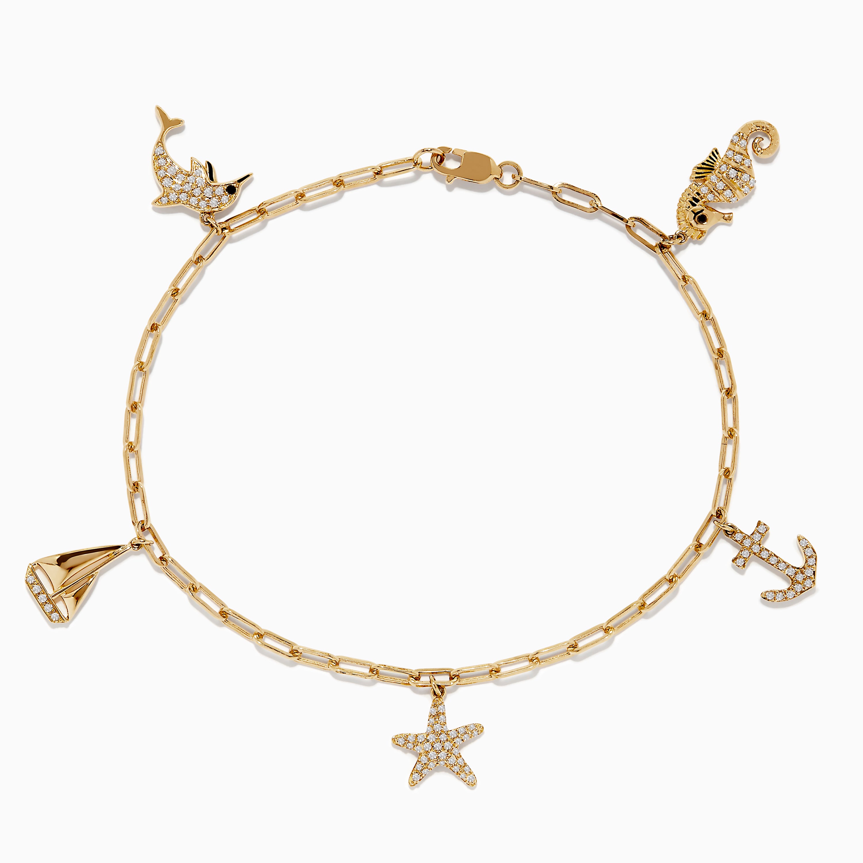 Seaside 14K Yellow Gold Diamond Charm Bracelet – effyjewelry.com