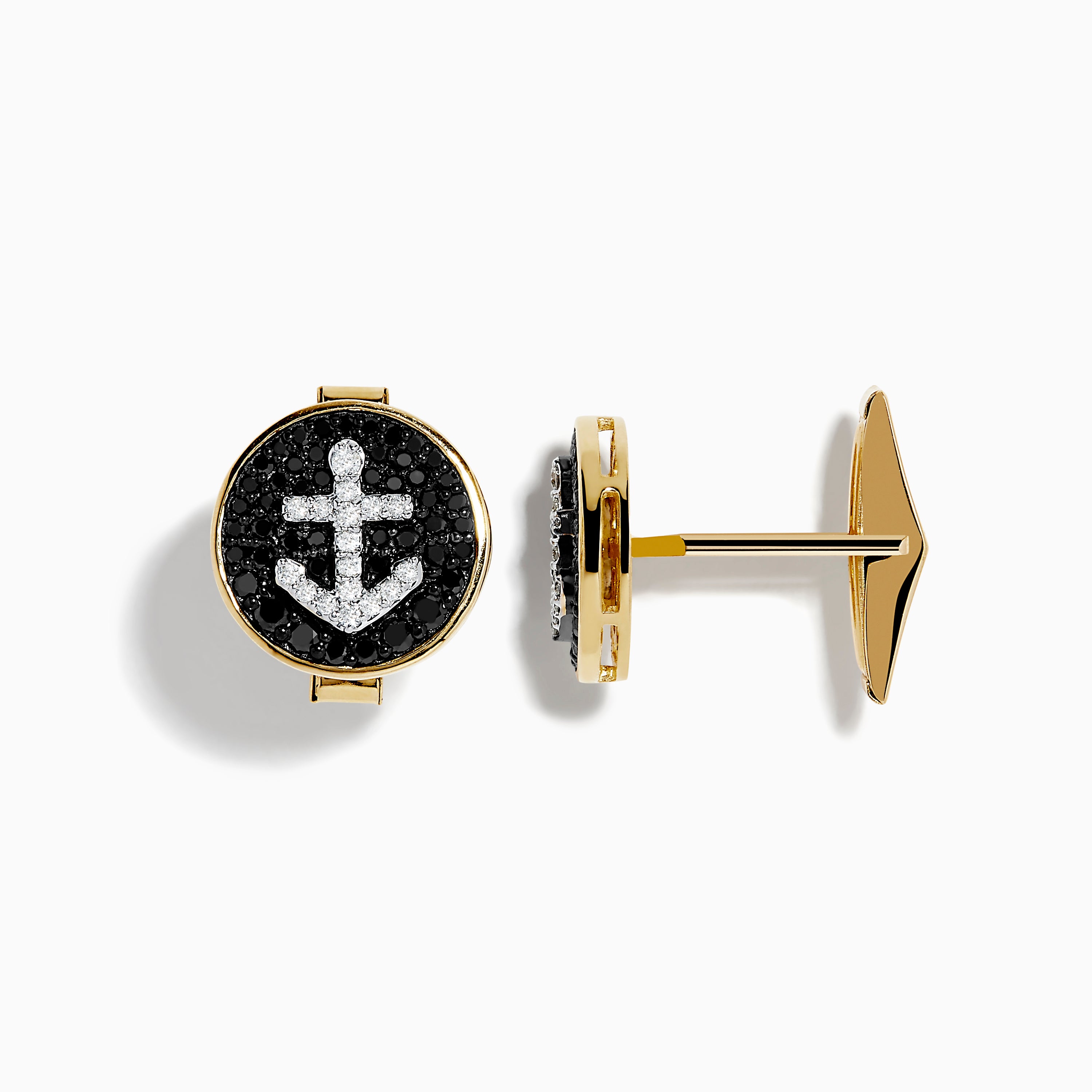Men's 14K Yellow Gold Black and White Diamond Anchor Cufflinks ...
