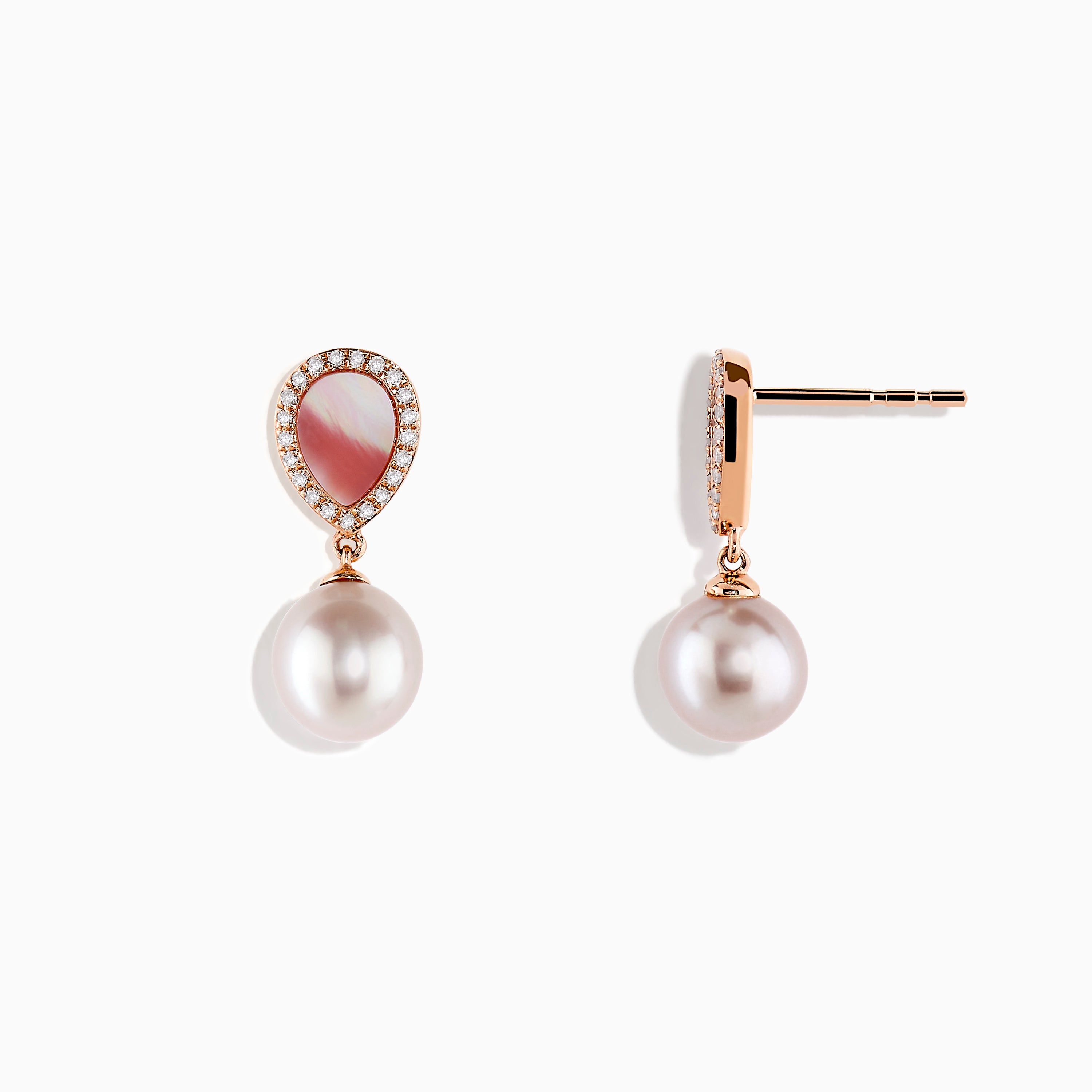 14K Rose Gold Pearl, Mother of Pearl and Diamond Earrings – effyjewelry.com