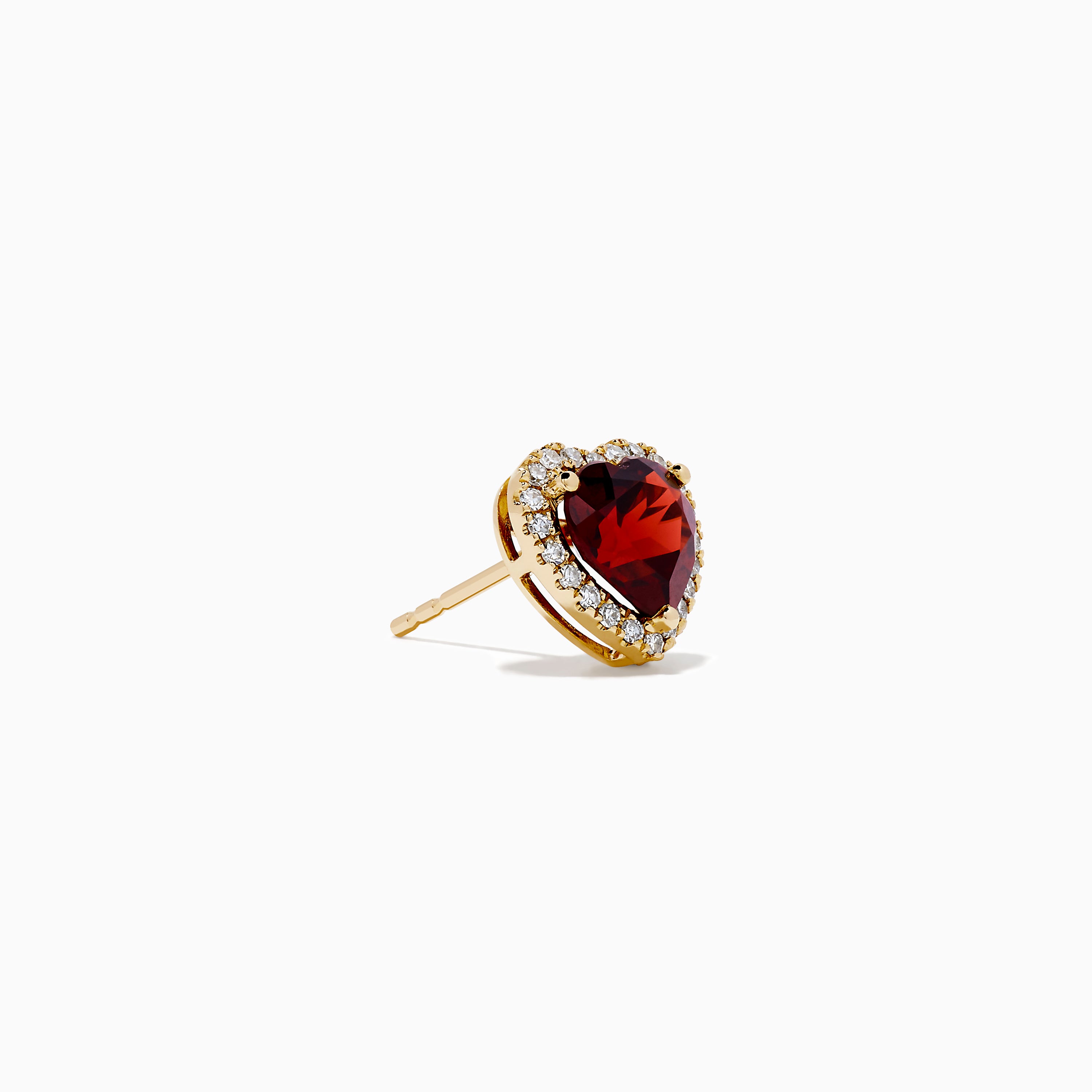 14K Yellow Gold Garnet and Diamond Halo Heart Stud Earrings ...
