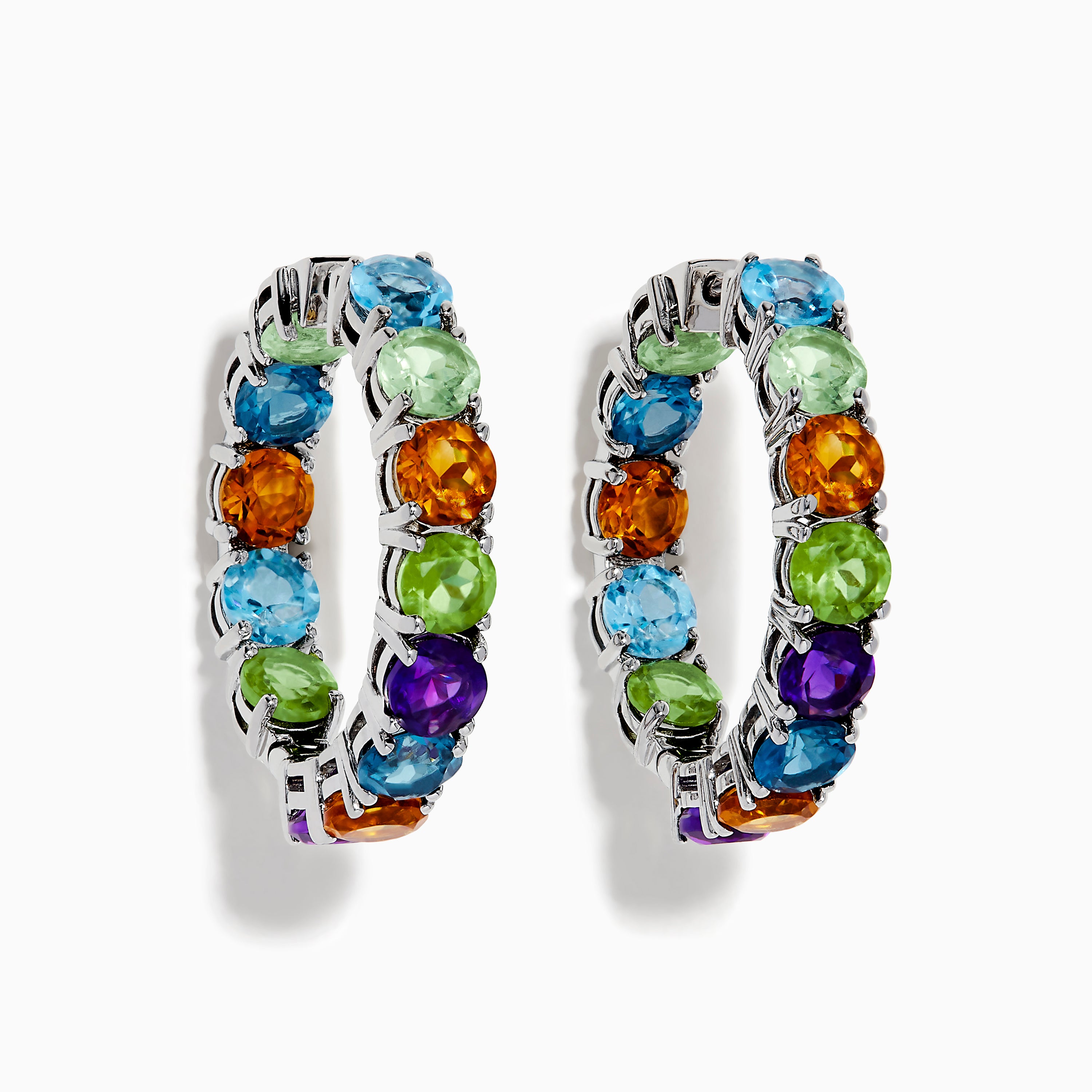 925 Mosaic Sterling Silver Mulit Gemstone Hoop Earrings – effyjewelry.com