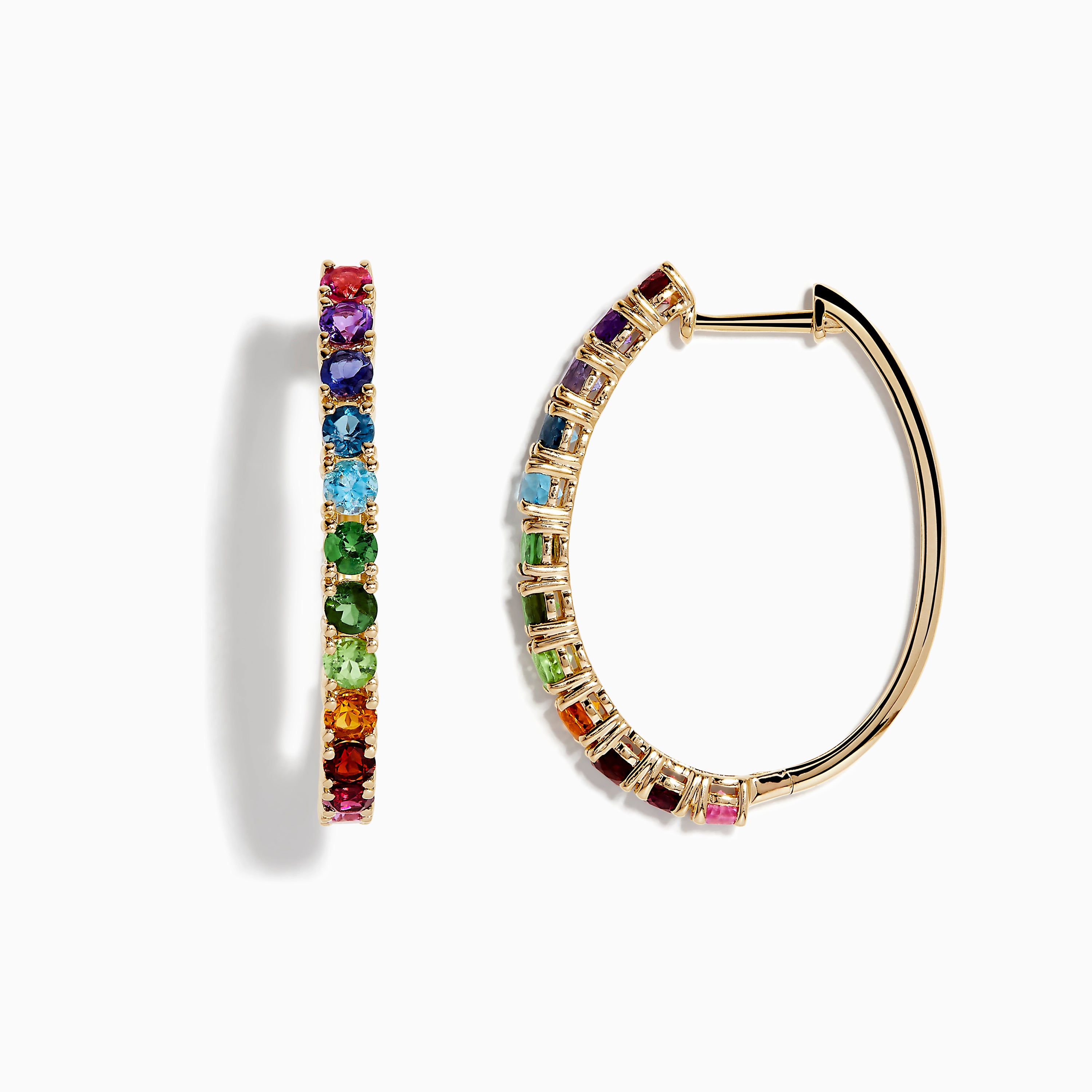 Mosaic 14K Yellow Gold Multi Stone Hoop Earrings – effyjewelry.com