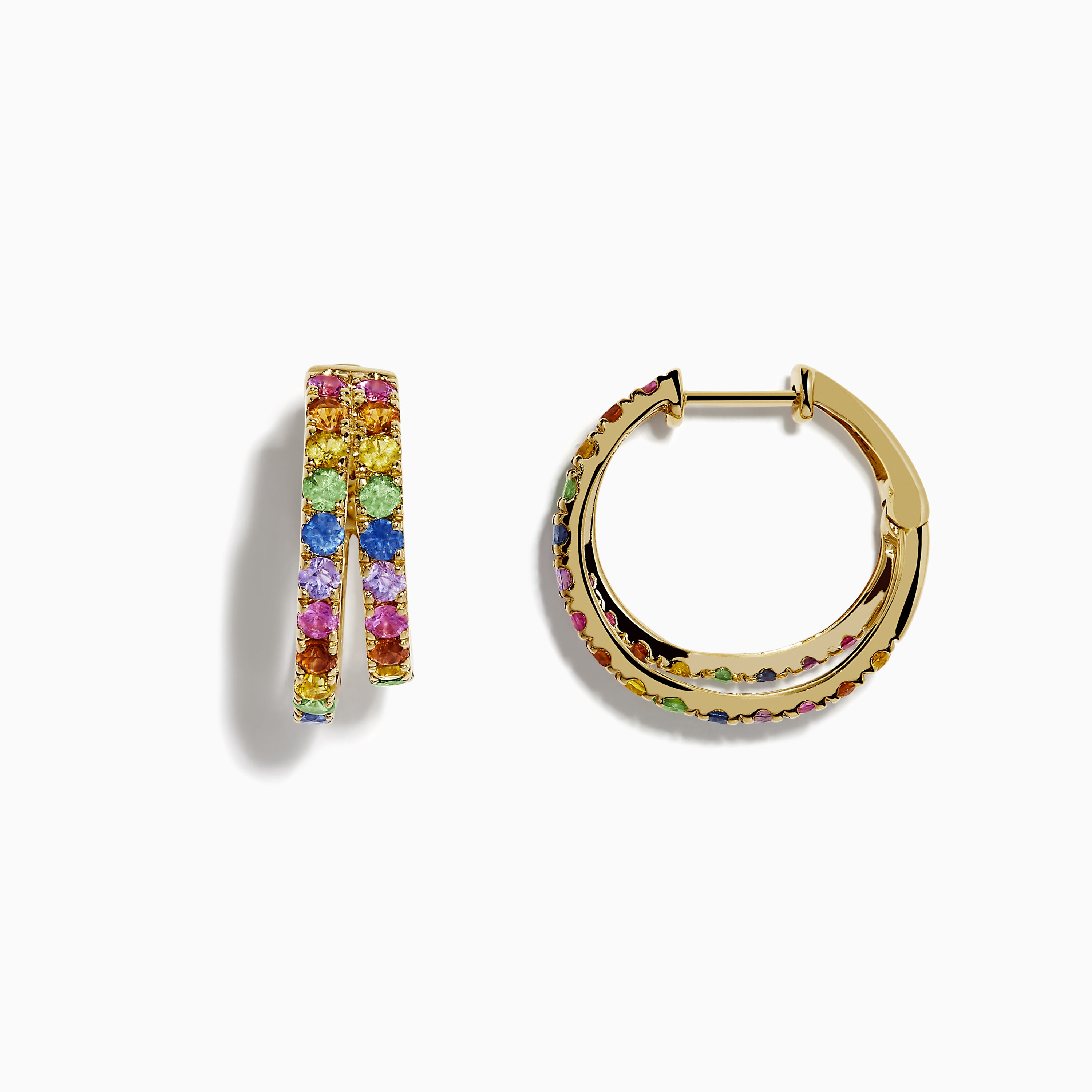 Watercolor 14k Yellow Gold Multi Sapphire Huggie Earrings – effyjewelry.com