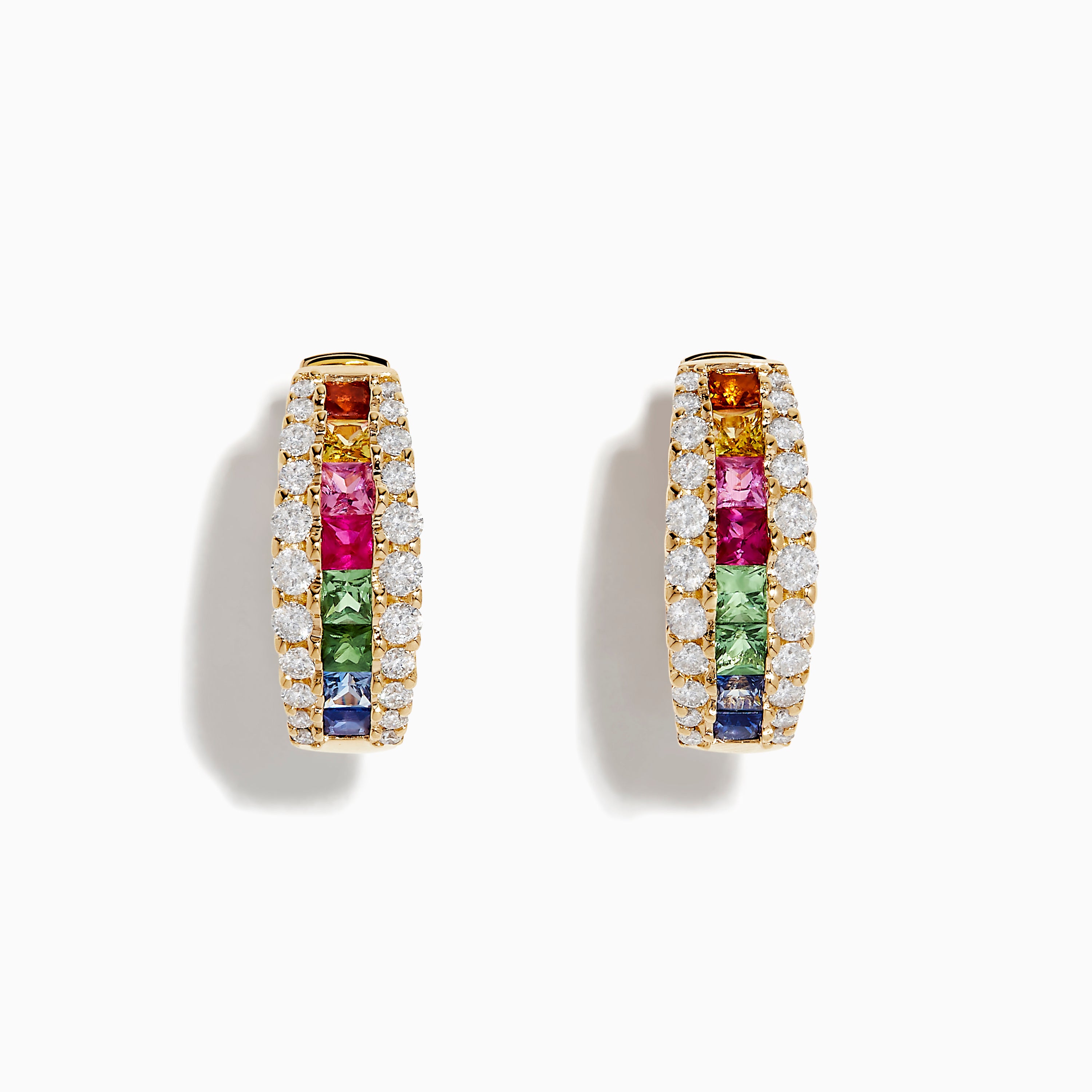 Watercolors 14K Gold Multi Sapphire & Diamond Hoop Earrings ...
