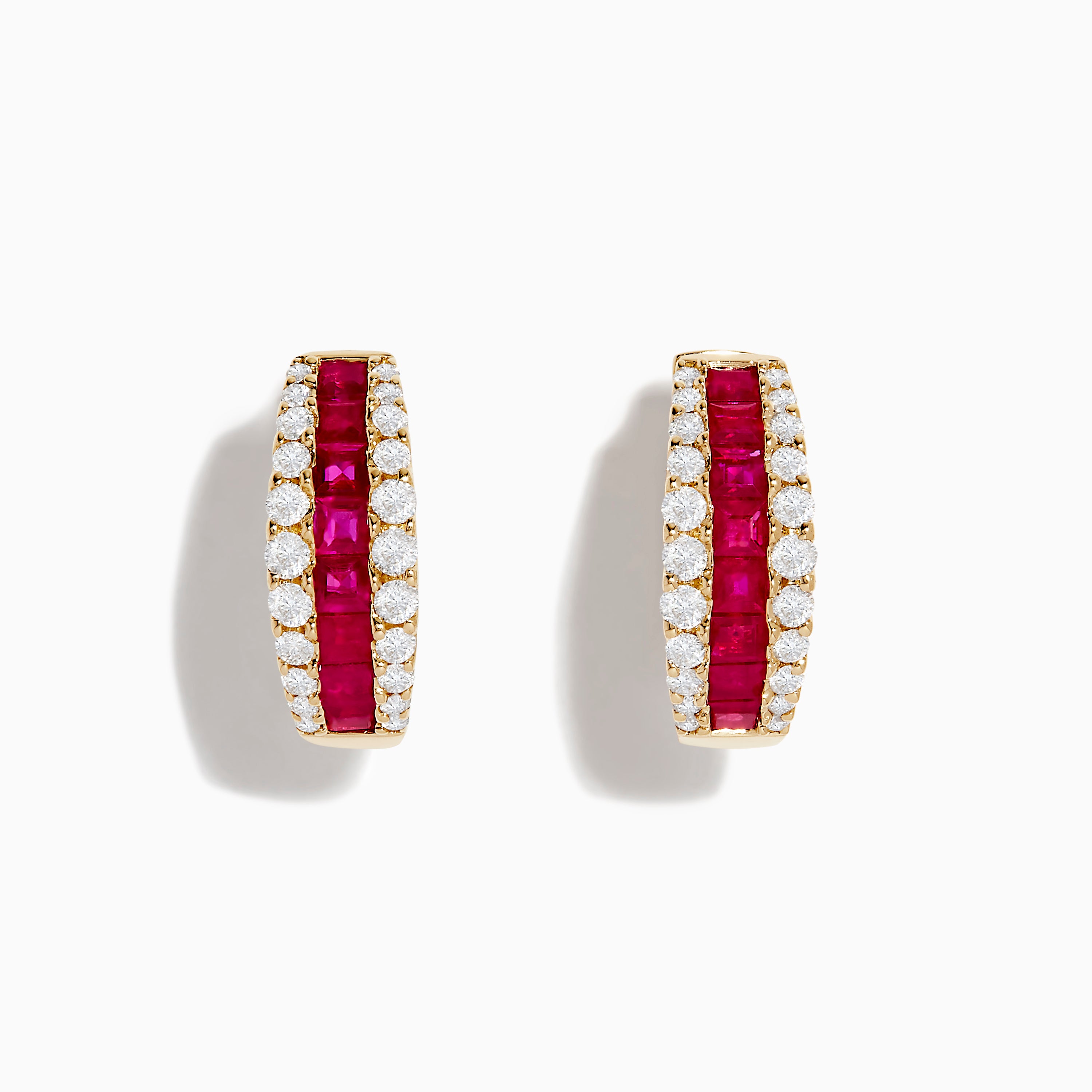 Ruby Royale 14K Yellow Gold Ruby and Diamond 5/8" Hoop Earrings ...