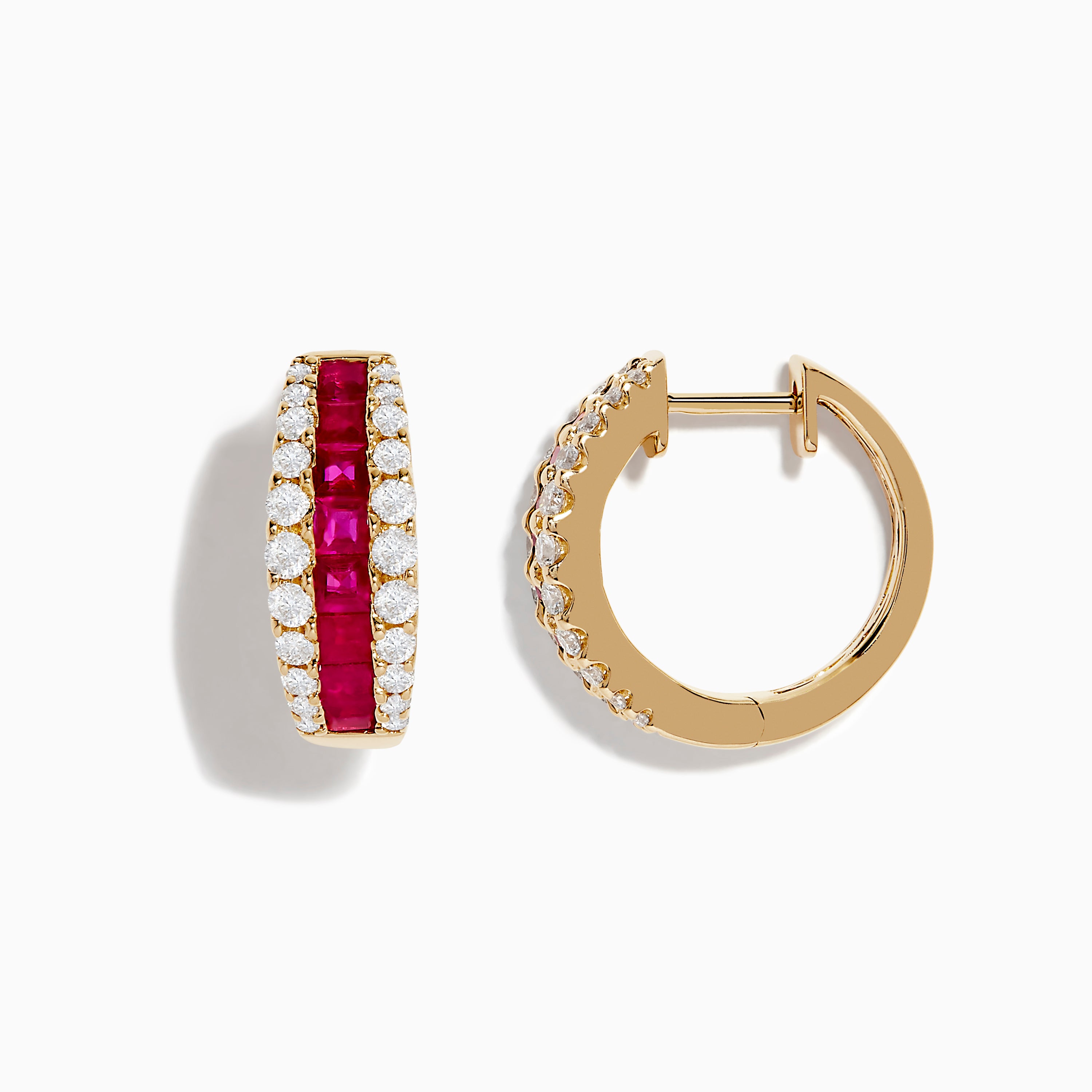 Ruby Royale 14K Yellow Gold Ruby and Diamond 5/8" Hoop Earrings ...