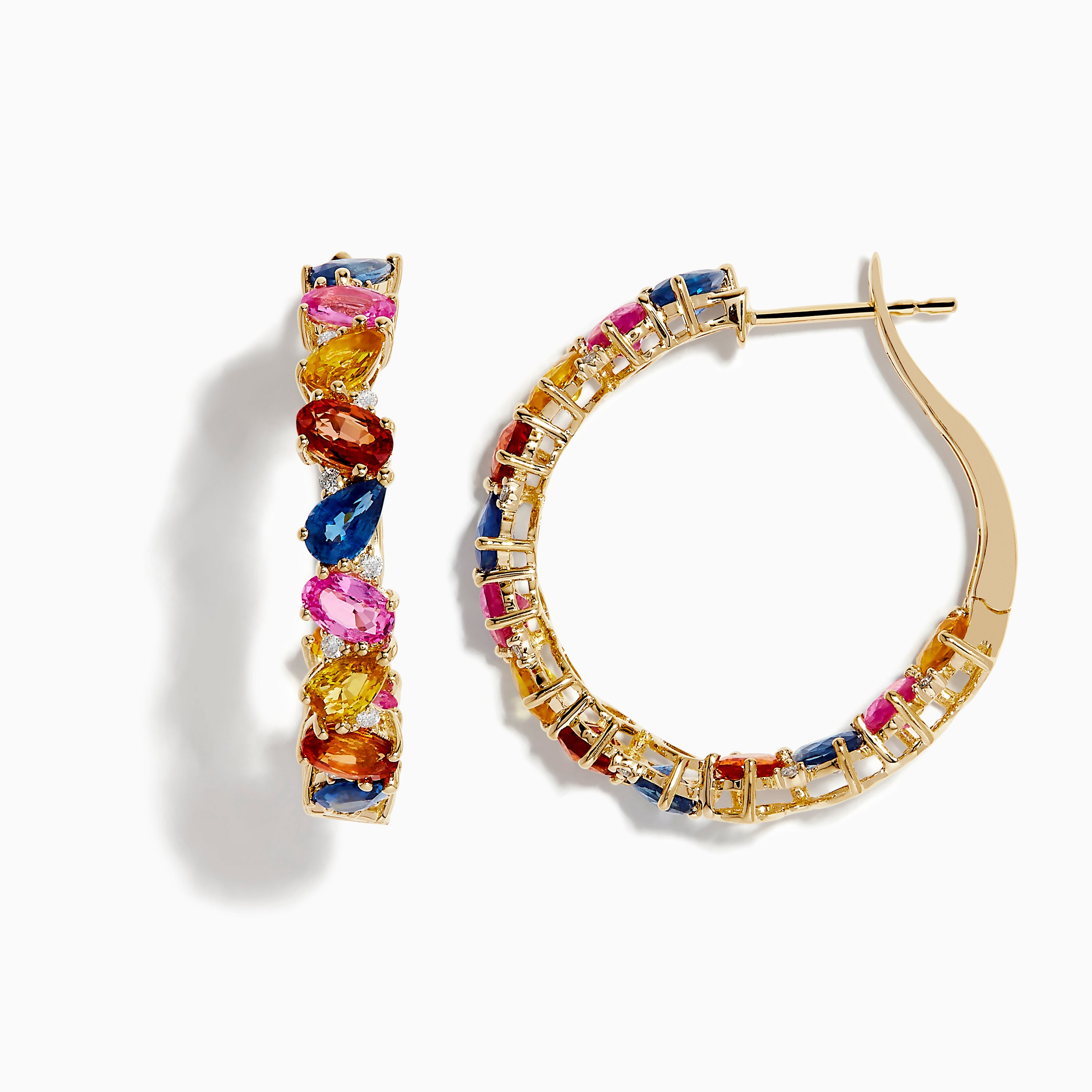 Watercolors 14K Yellow Gold Multi Sapphire and Diamond Hoop Earrings ...