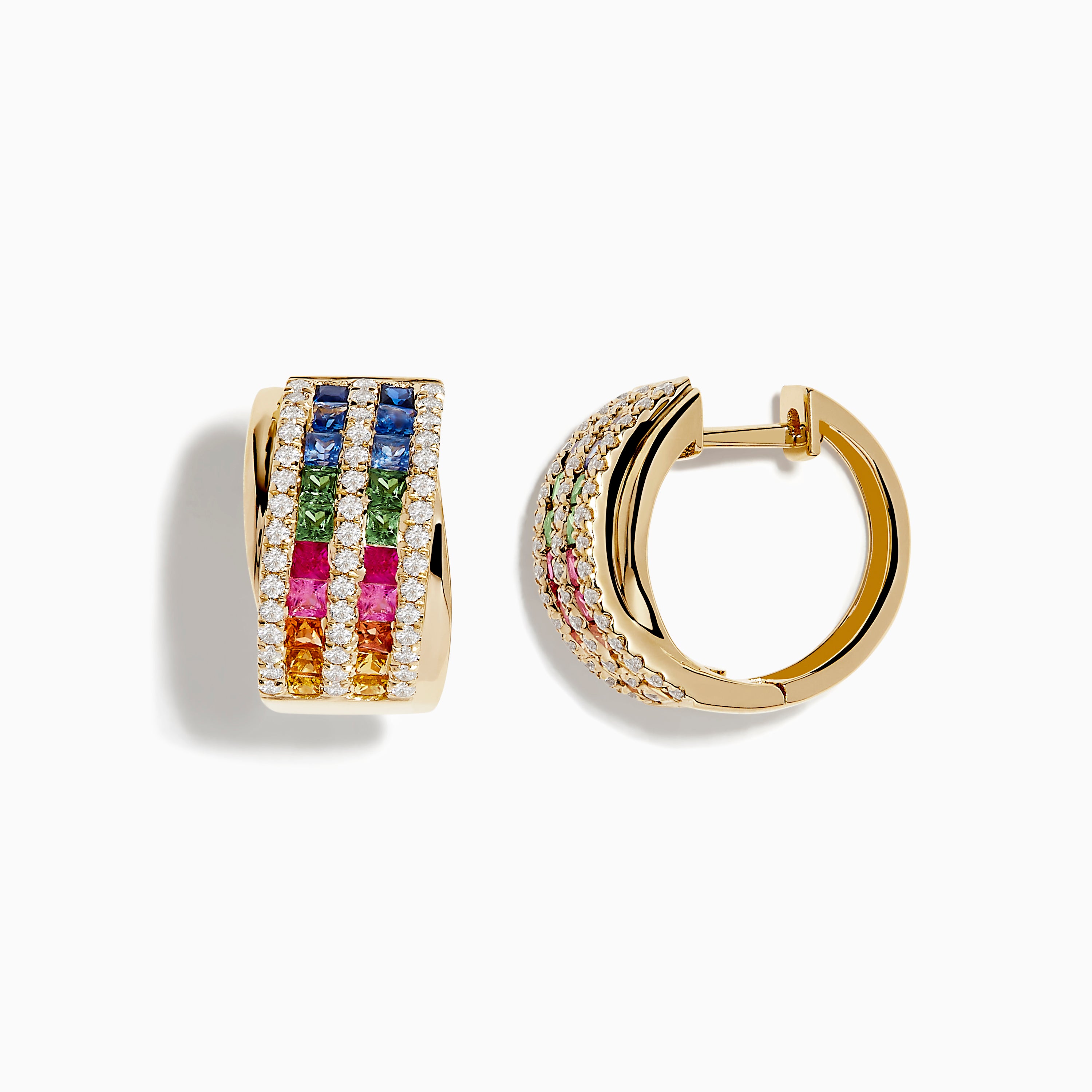 Watercolors 14K Gold Multi Sapphire and Diamond Hoop Earrings ...