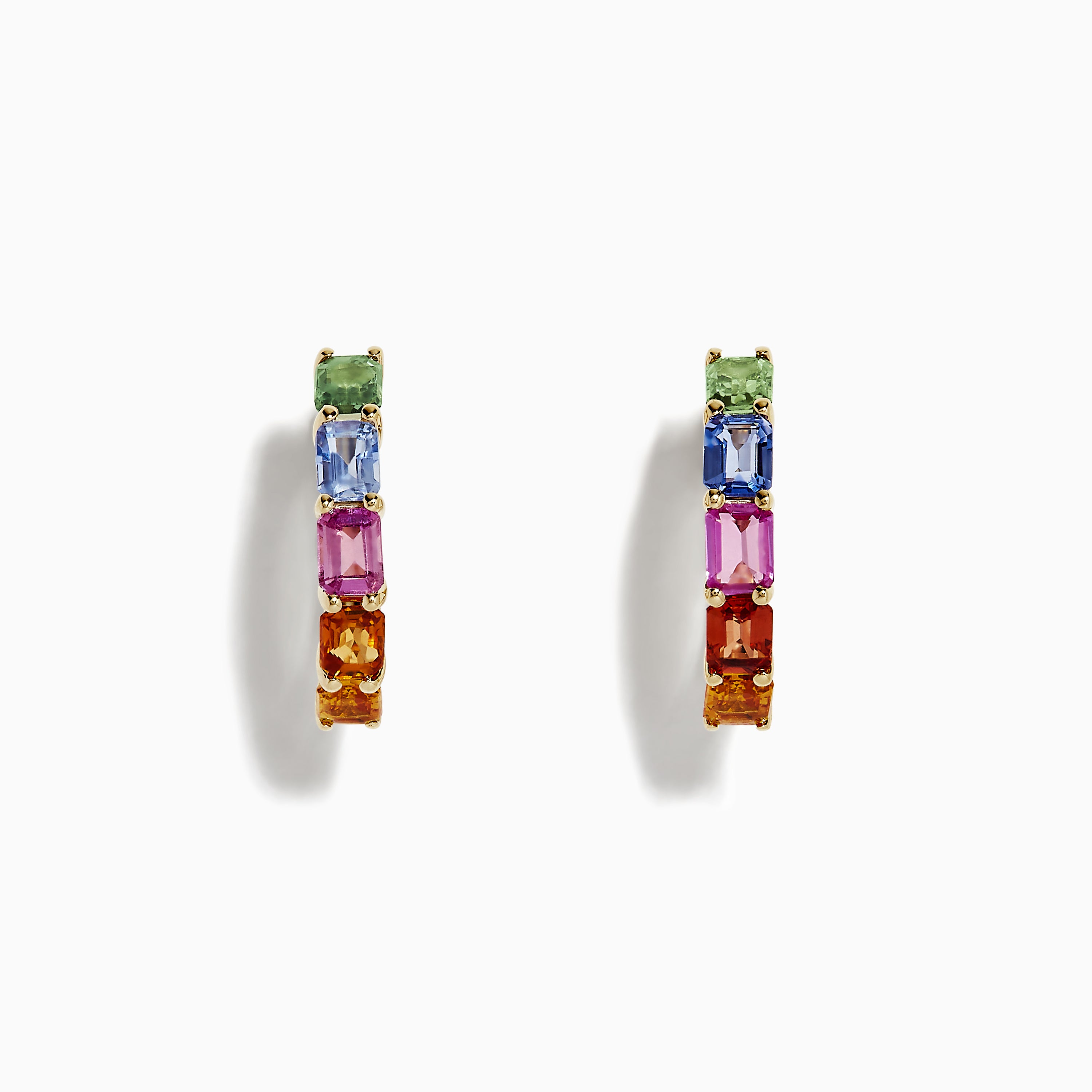 Watercolor 14k Gold Emerald Cut Multi Sapphire Hoop Earrings ...