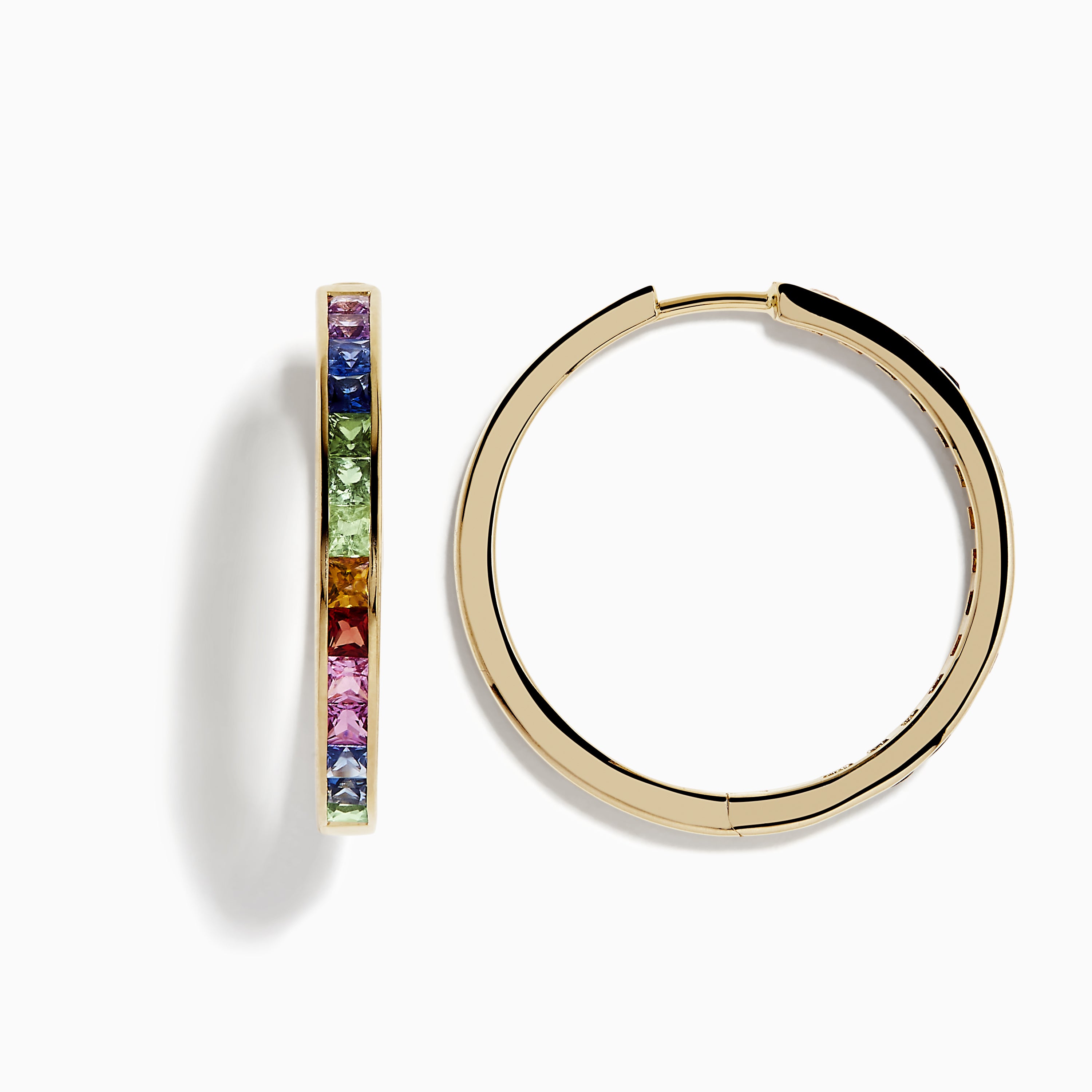 Watercolor 14k Gold Princess Cut Multi Sapphire Hoop Earrings ...
