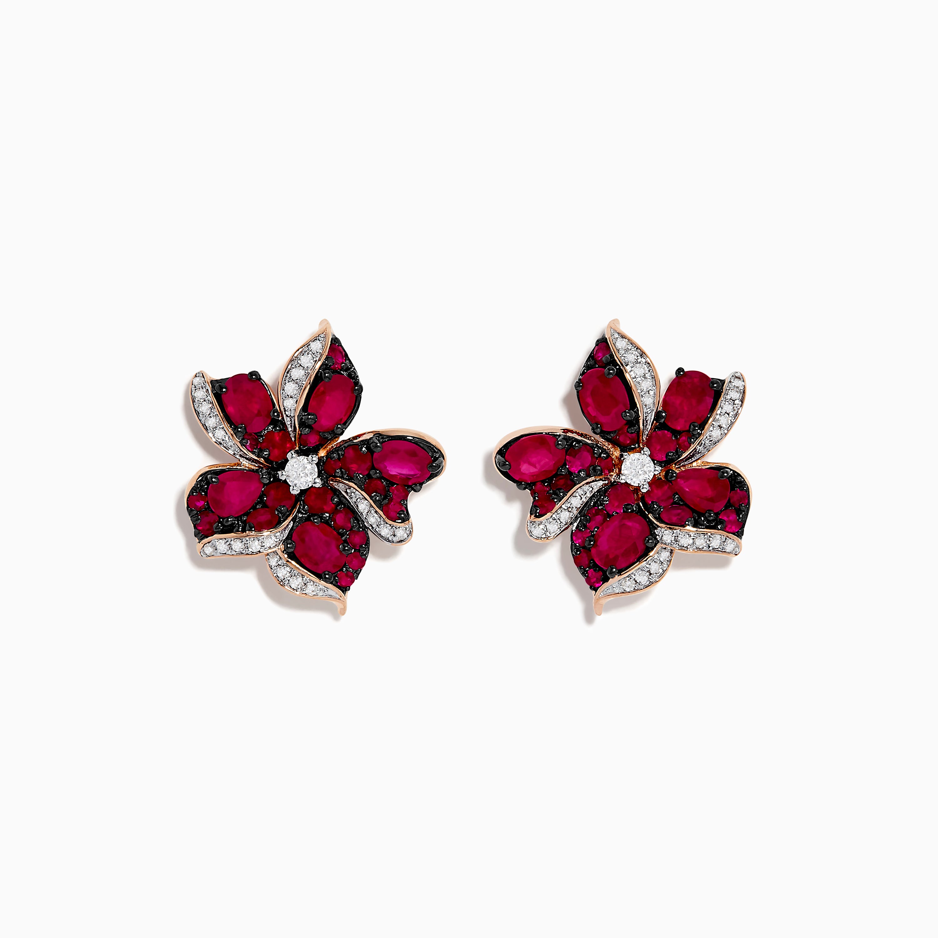 Ruby Royale 14K Rose Gold Ruby and Diamond Flower Earrings ...