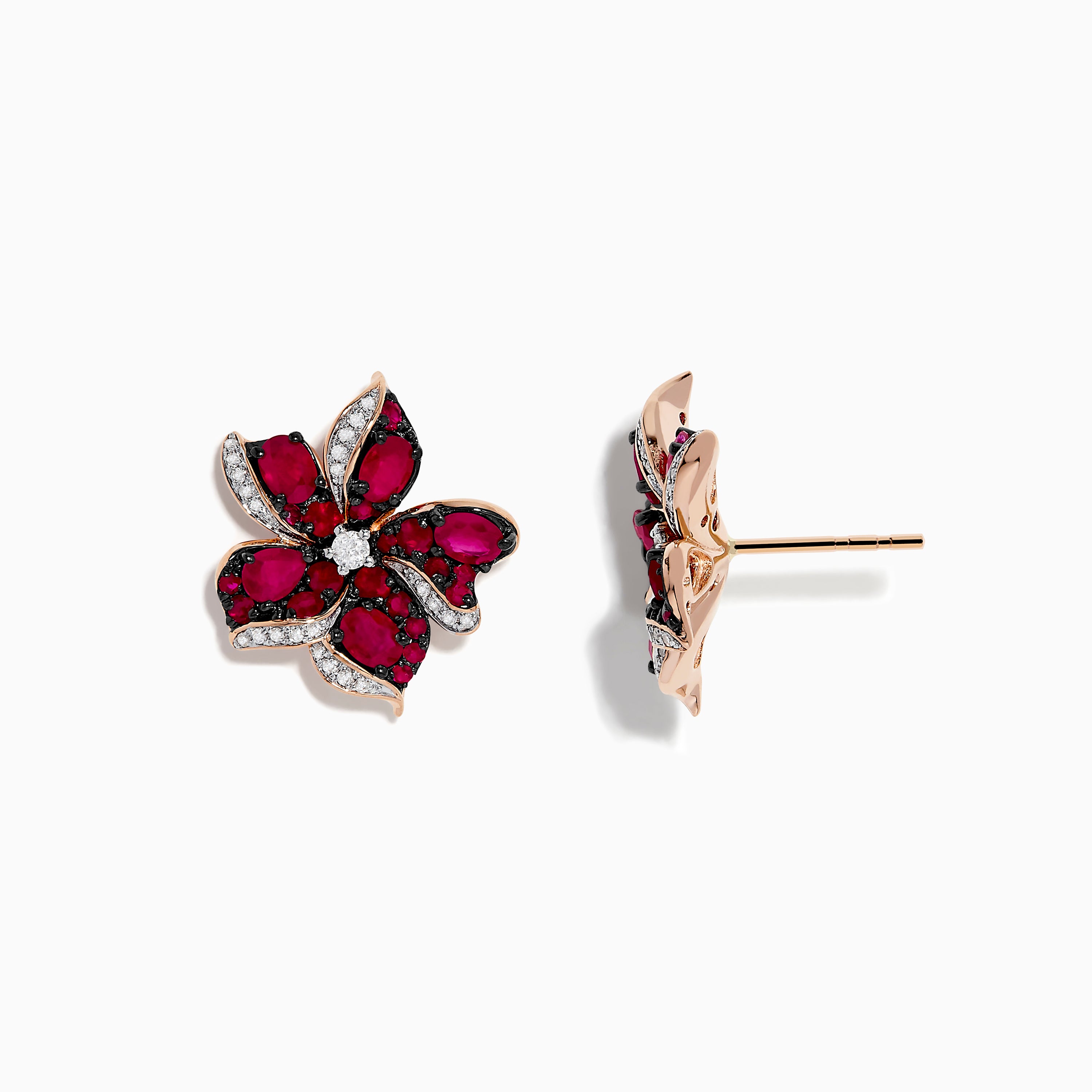 Ruby Royale 14K Rose Gold Ruby and Diamond Flower Earrings ...