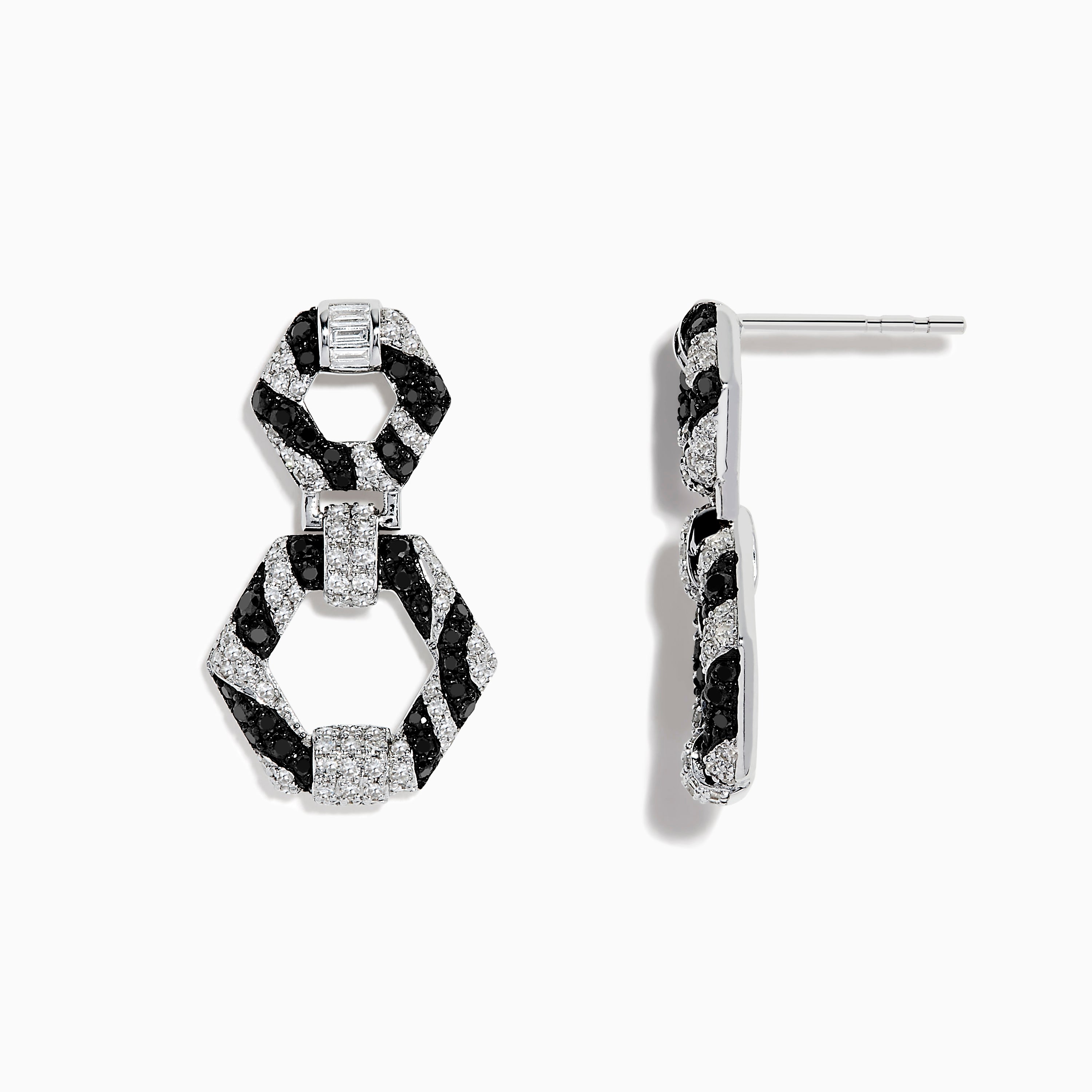14k White Gold Black and White Diamond Zebra Print Earrings ...