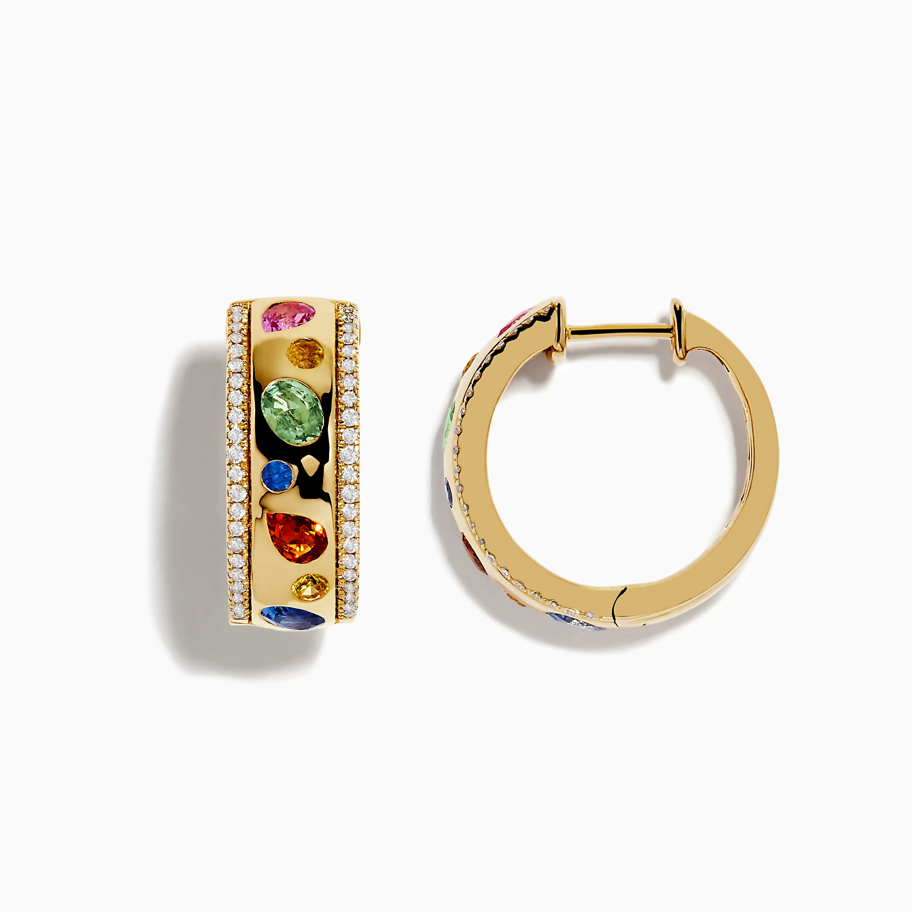 Watercolor 14k Yellow Gold Bezel Set Multi Sapphire Earrings ...