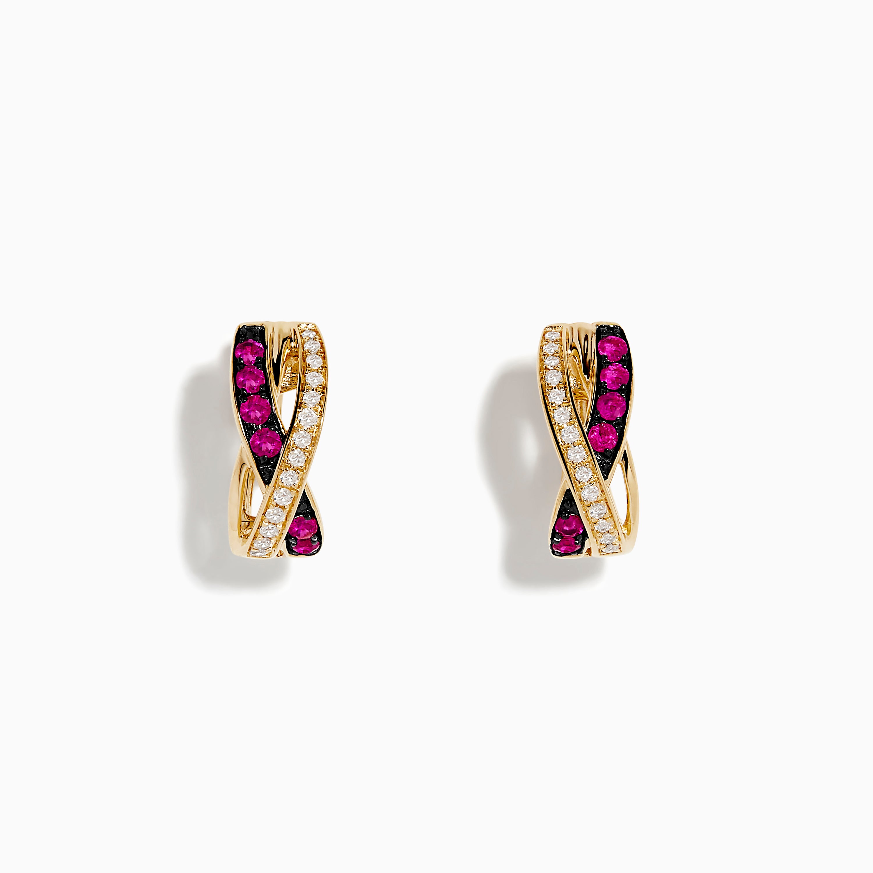 Ruby Royale 14K Yellow Gold Ruby Crossover 1/2" Hoop Earrings ...