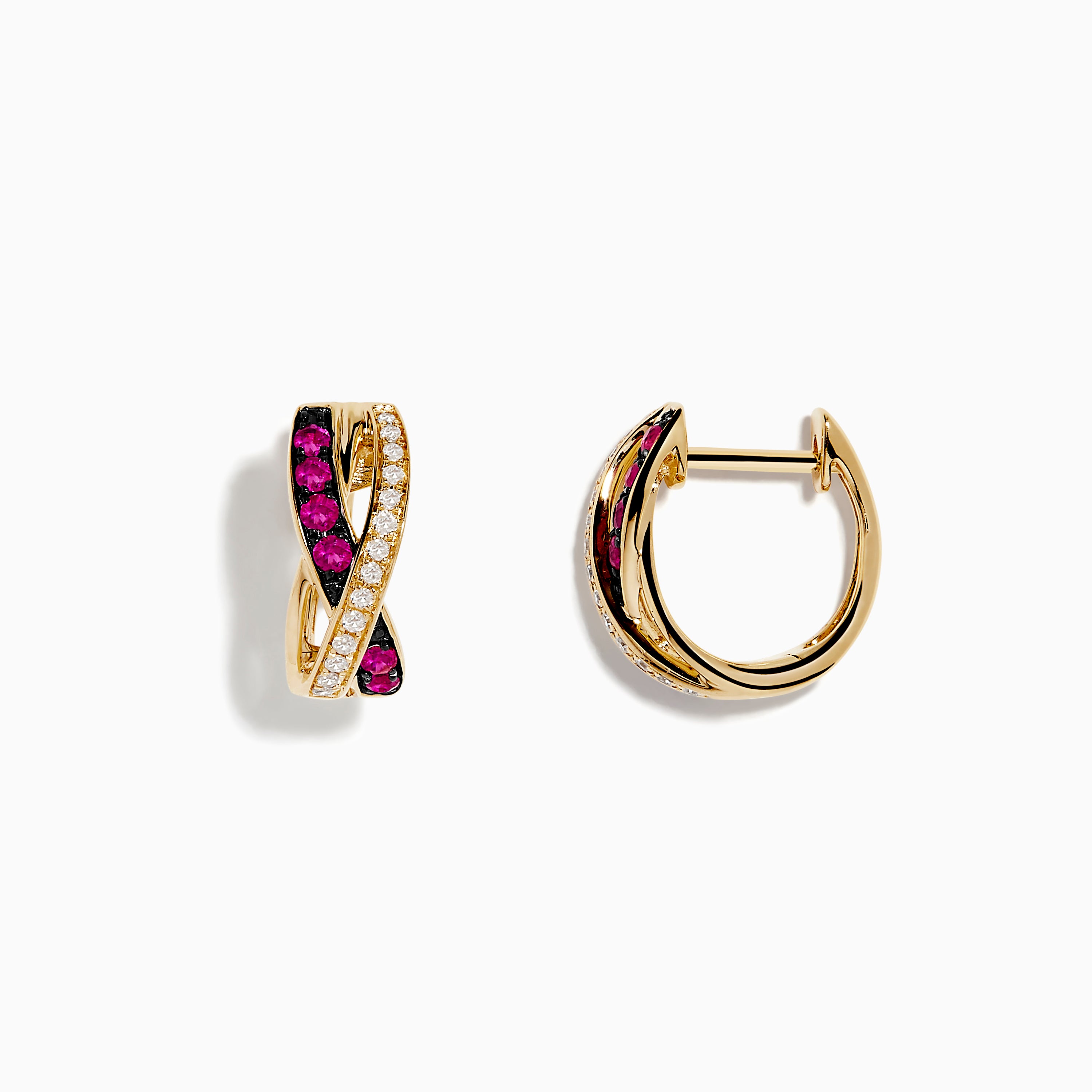 Ruby Royale 14K Yellow Gold Ruby Crossover 1/2" Hoop Earrings ...