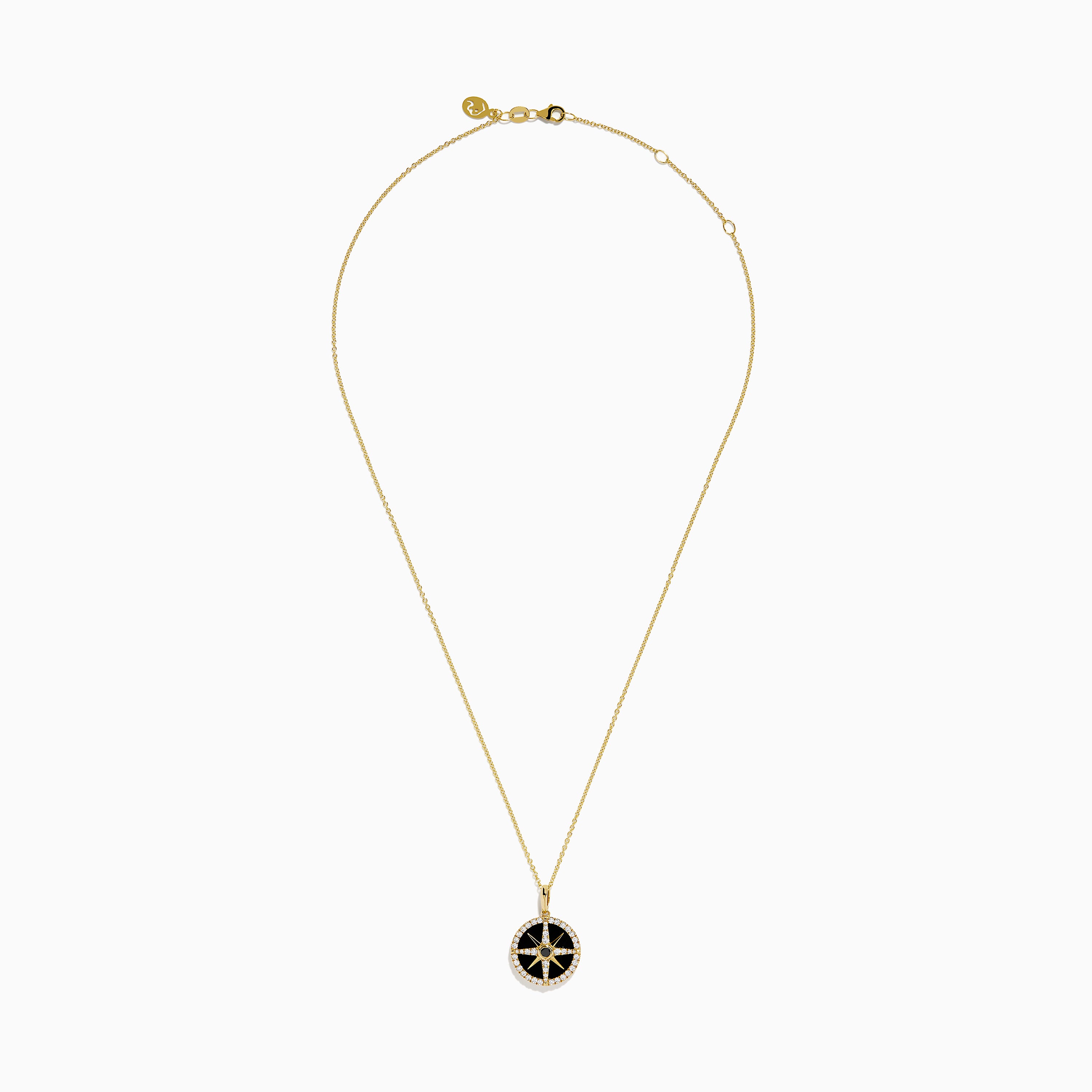 Novelty 14K Yellow Gold Black Onyx, White and Black Diamond Compass Pe ...