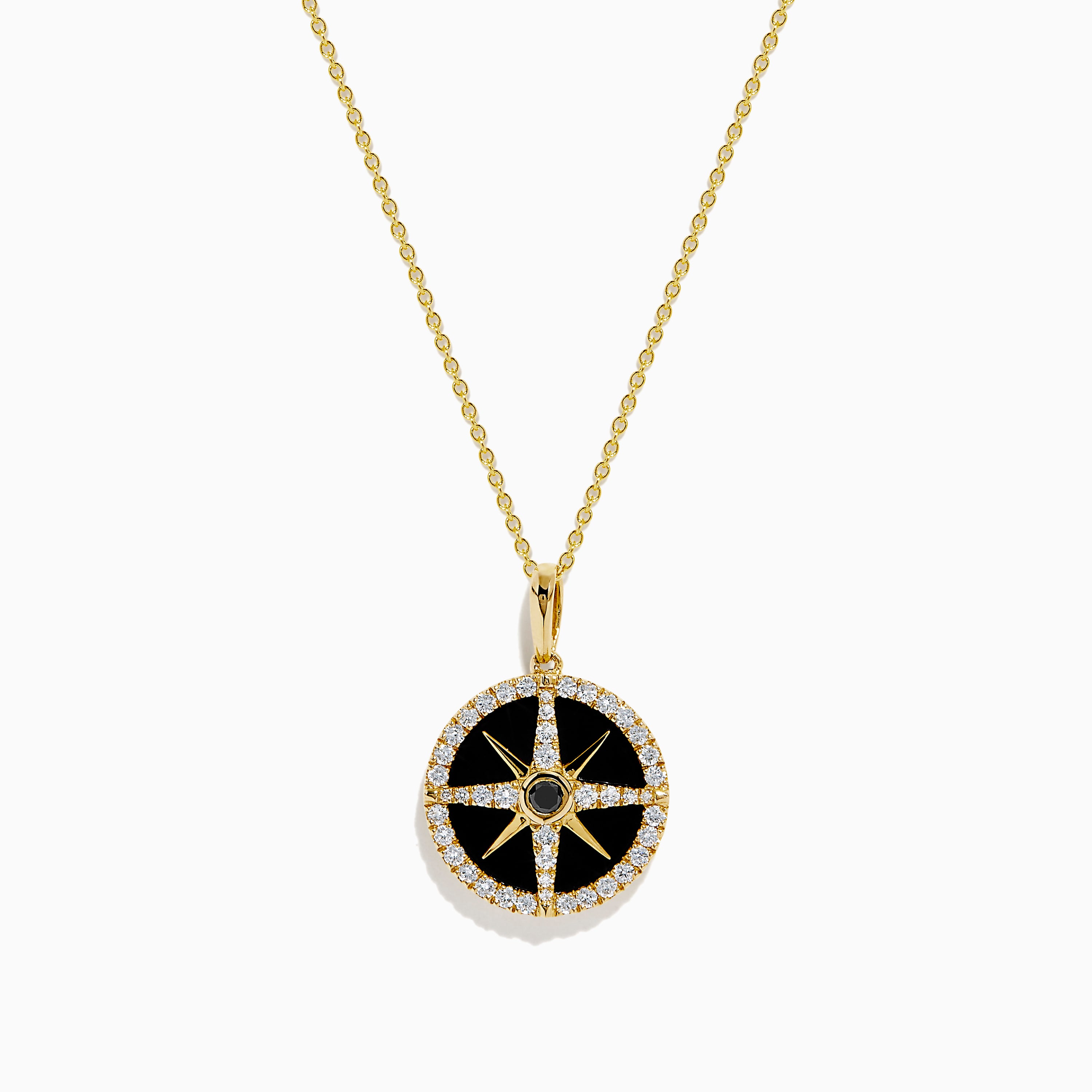 Novelty 14K Yellow Gold Black Onyx, White and Black Diamond Compass Pe ...